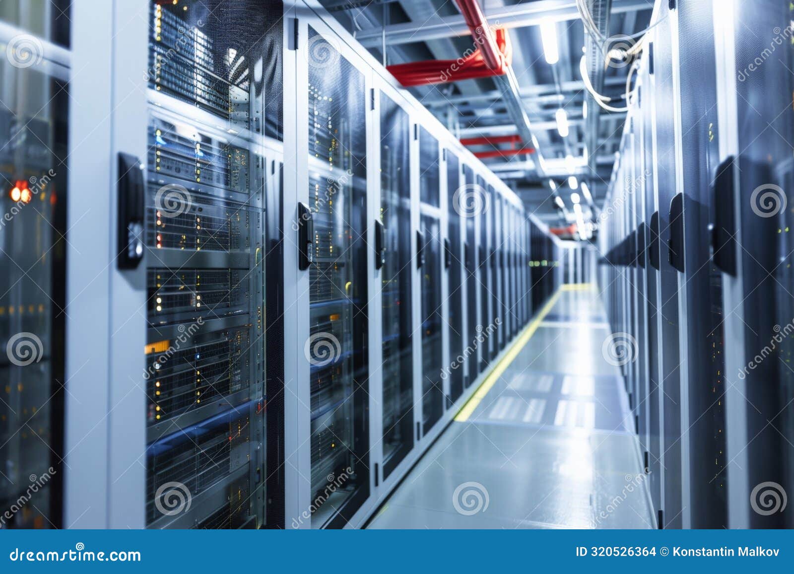 Rows of Servers Fill a Long Building Hallway in a Data Center Stock ...
