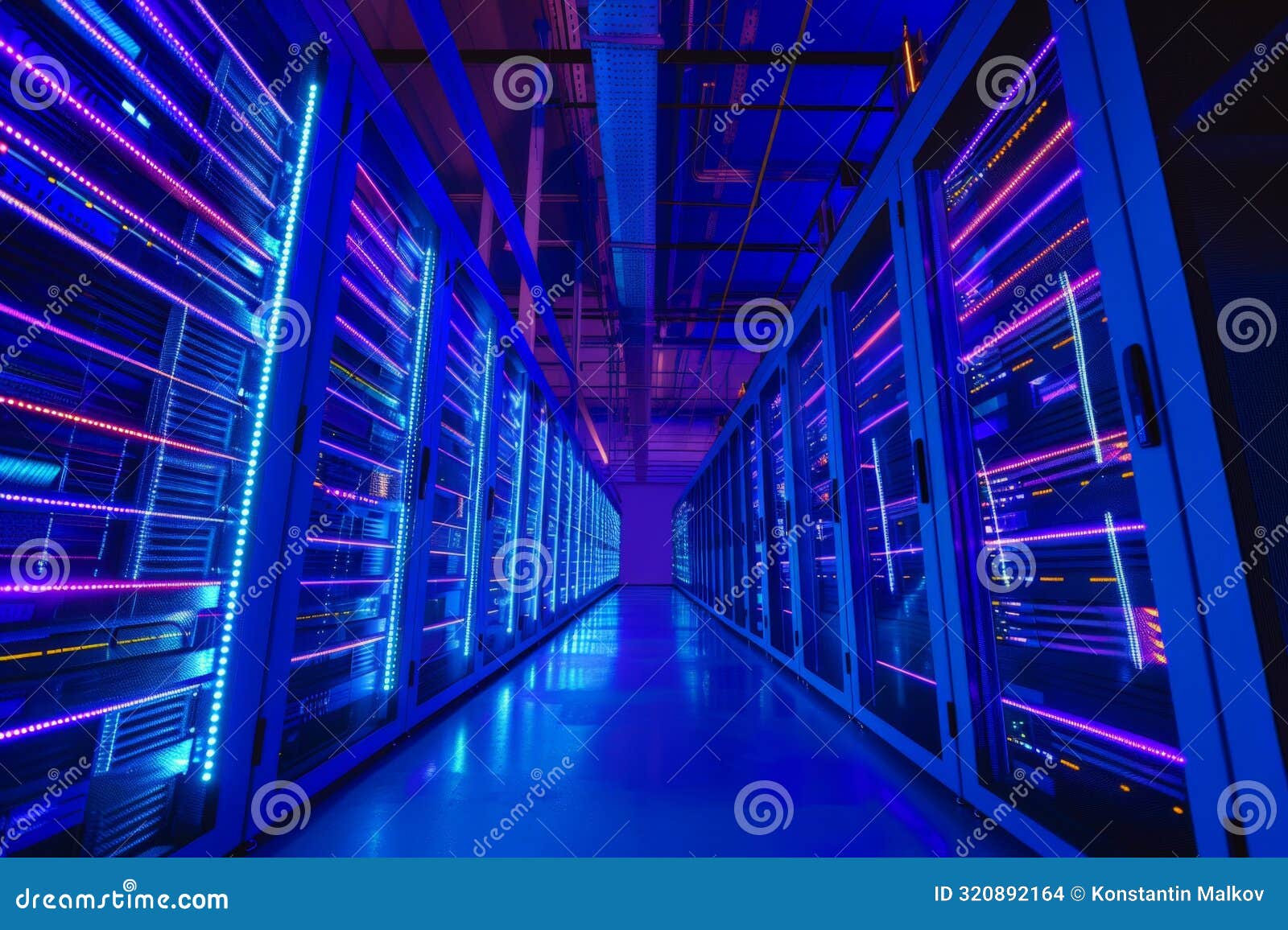 Rows of Servers Fill a Long Building Hallway in a Data Center Stock ...