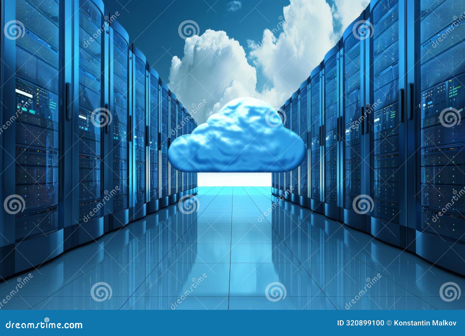 Rows of Servers Fill a Long Building Hallway in a Data Center Stock ...