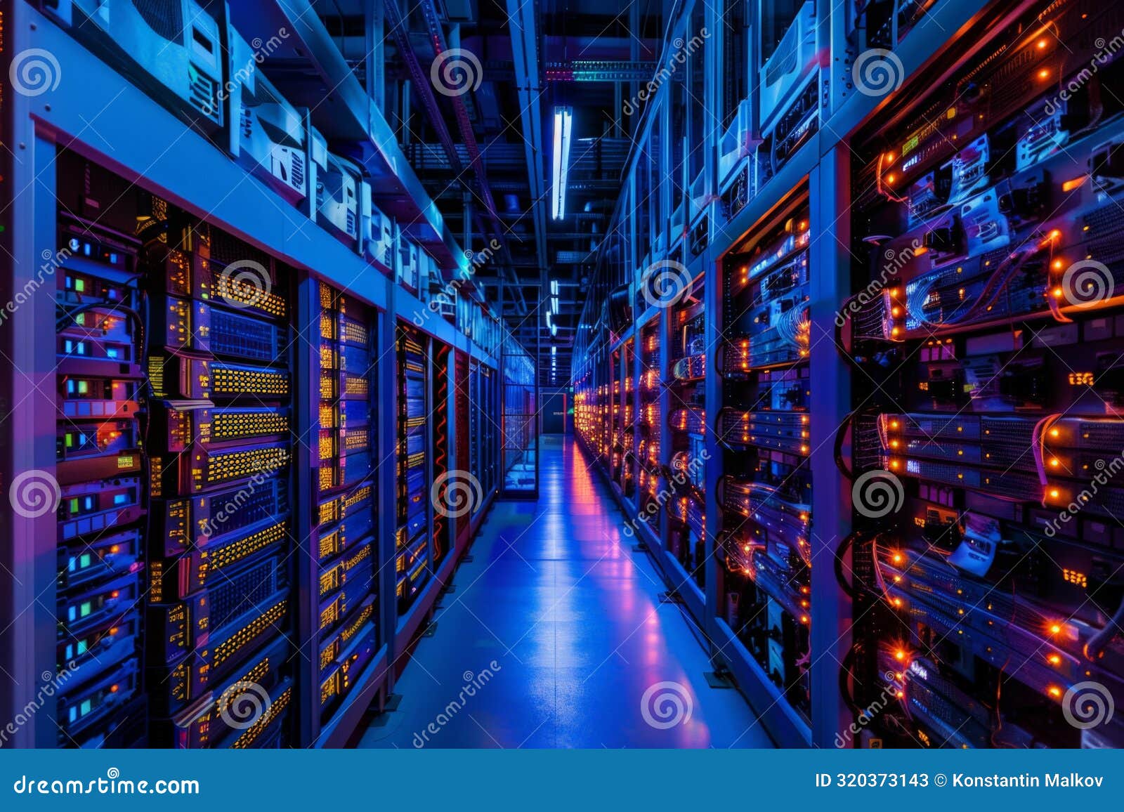 Rows of Servers Fill a Long Building Hallway in a Data Center Stock ...
