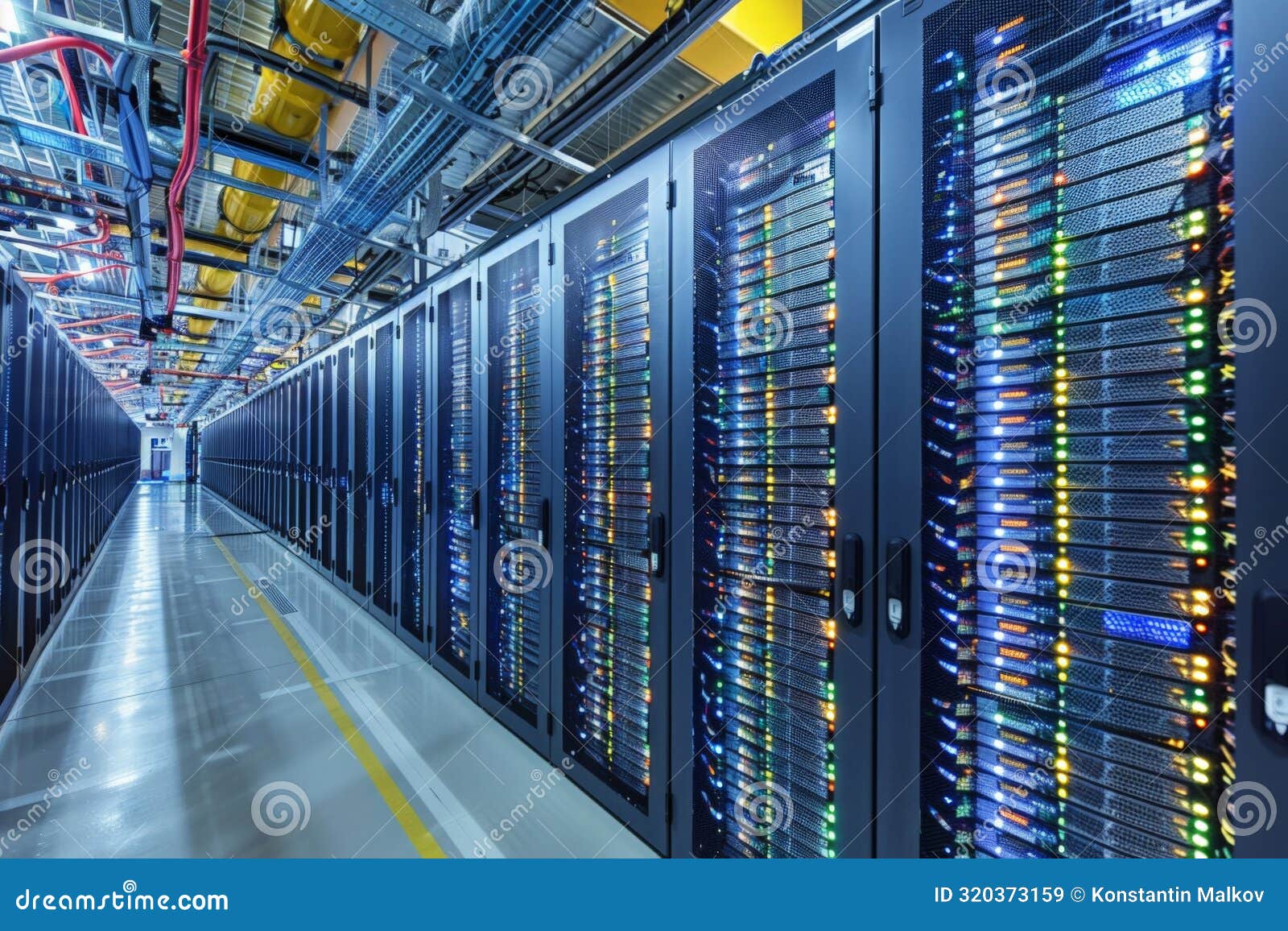 Rows of Servers Fill a Long Building Hallway in a Data Center Stock ...