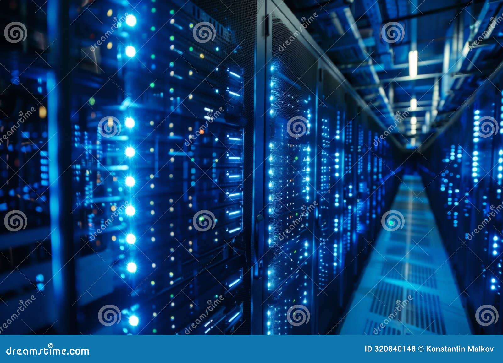 Rows of Servers Fill a Long Building Hallway in a Data Center Stock ...