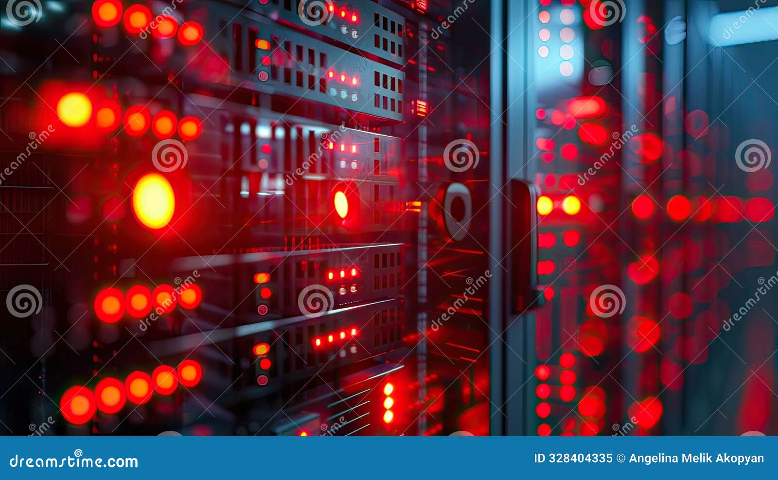 Data Center Server Rack with Red Indicators at Night Stock Image ...