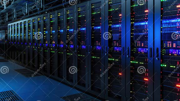 Rows of Servers in a Large Data Center Facility. Modern Computer ...