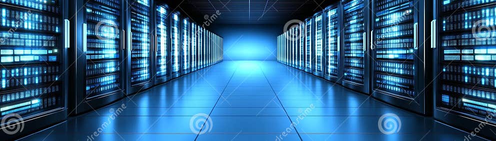 Rows of Servers in Modern Data Center Hallway, Illustrating the Core of ...