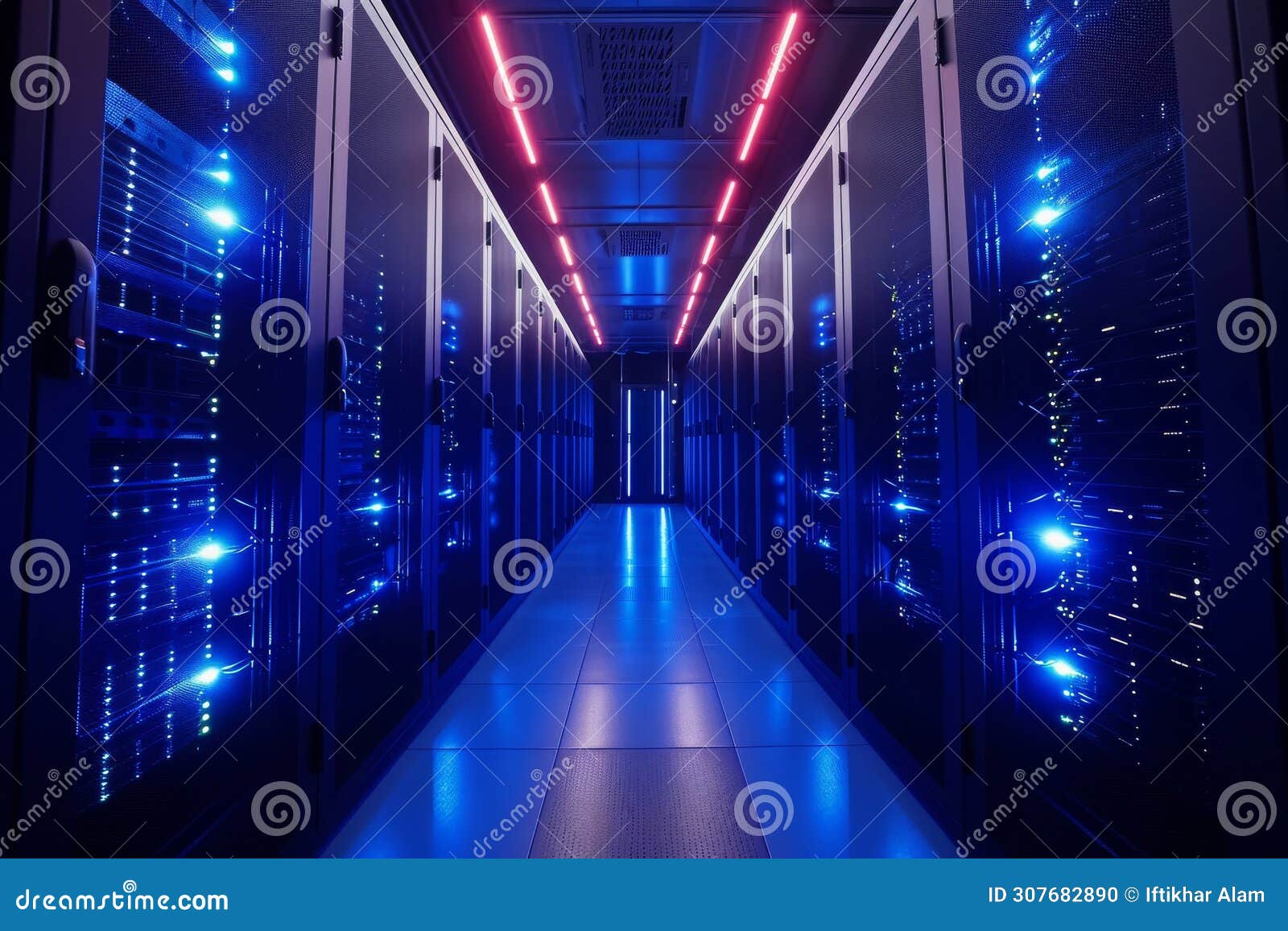 Rows of Servers are Seen Stretching Down a Long and Narrow Hallway in a ...