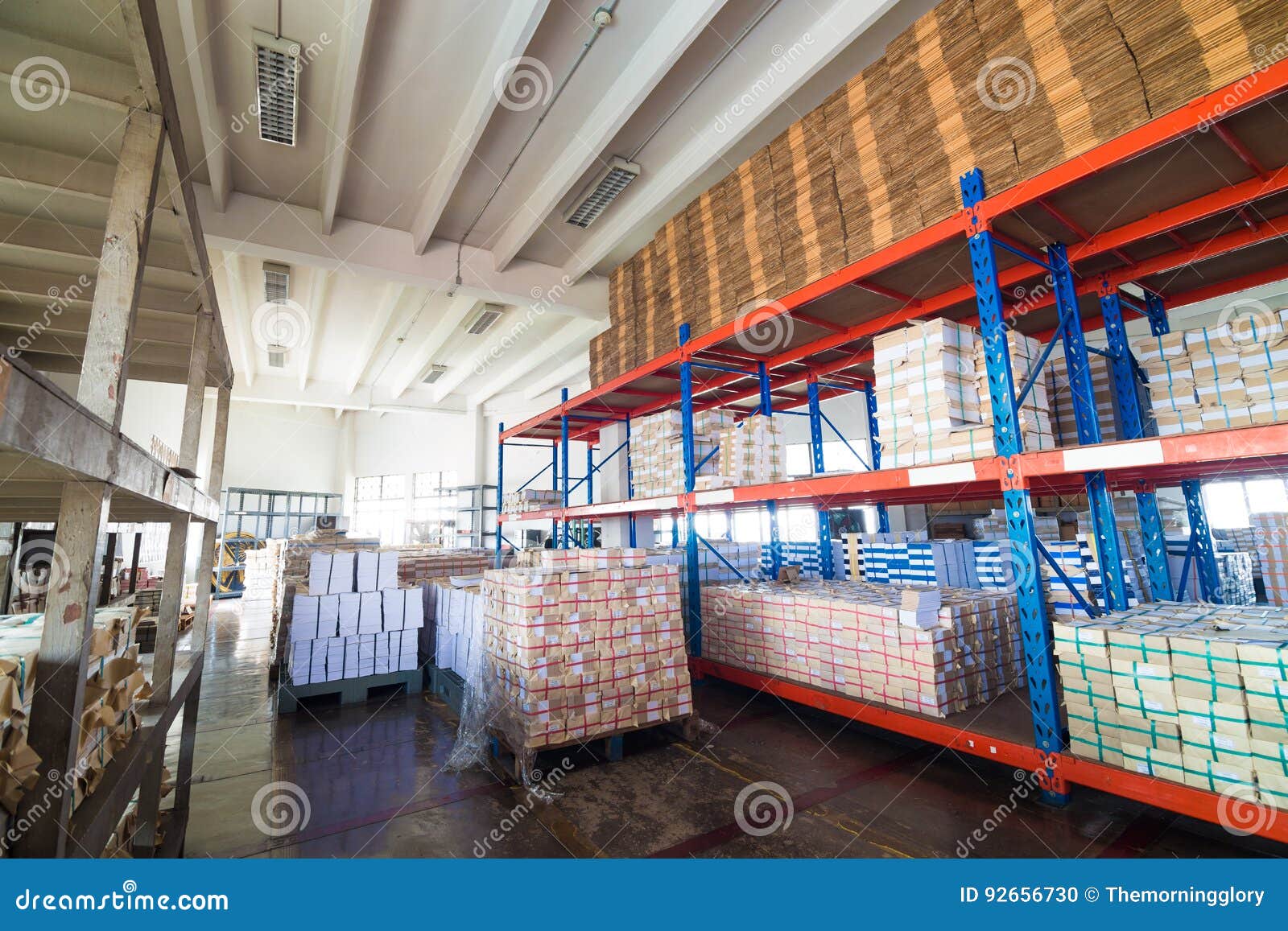 Rows of Shelves with Boxes Interior Warehouse Stock Photo - Image of ...