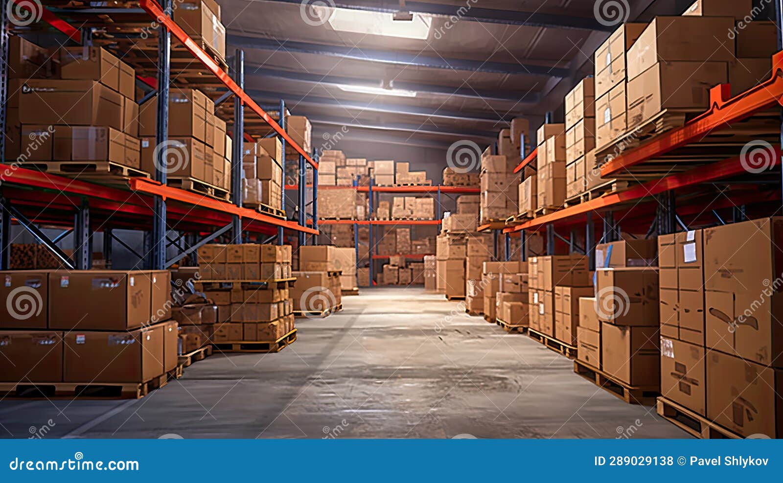 Rows of Shelves with Boxes. Interior of Warehouse, Storage Stock Photo ...