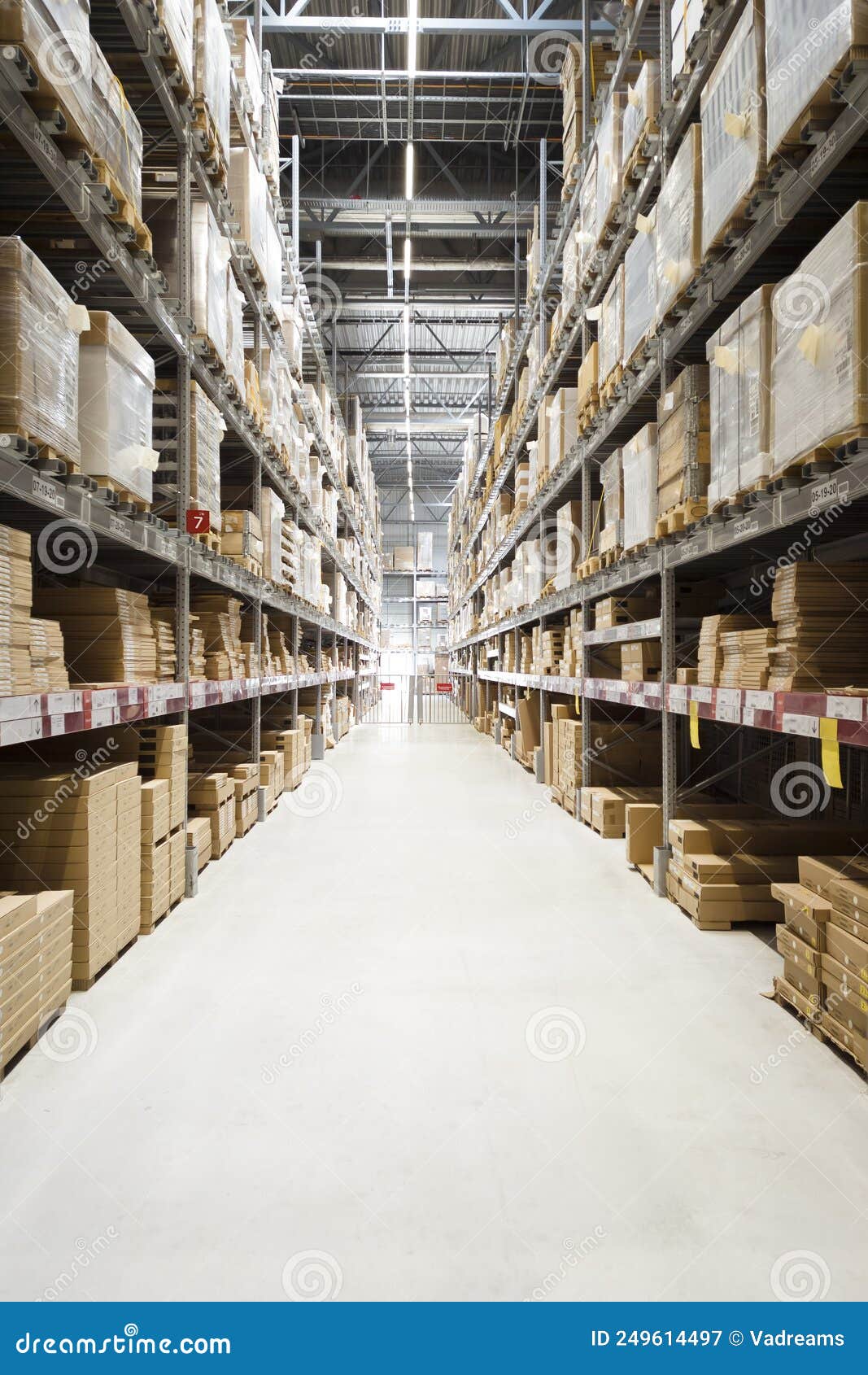 Rows of Shelves with Cardboard Boxes in Modern Warehouse Stock Image ...