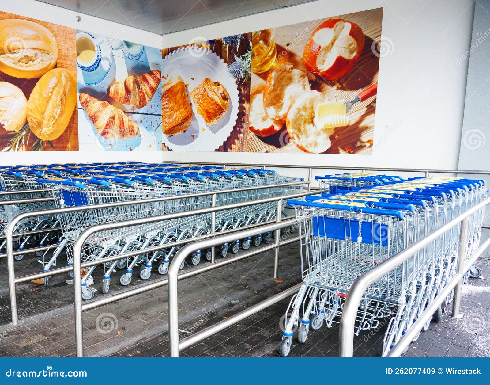 Rows of shopping carts editorial stock image. Image of shopping - 262077409
