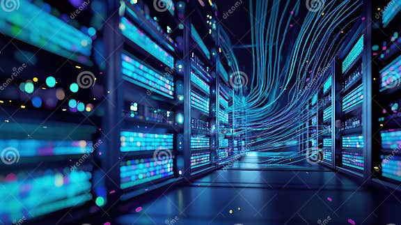 Rows of Sleek Server Racks in a Modern Data Center Room. High Tech ...