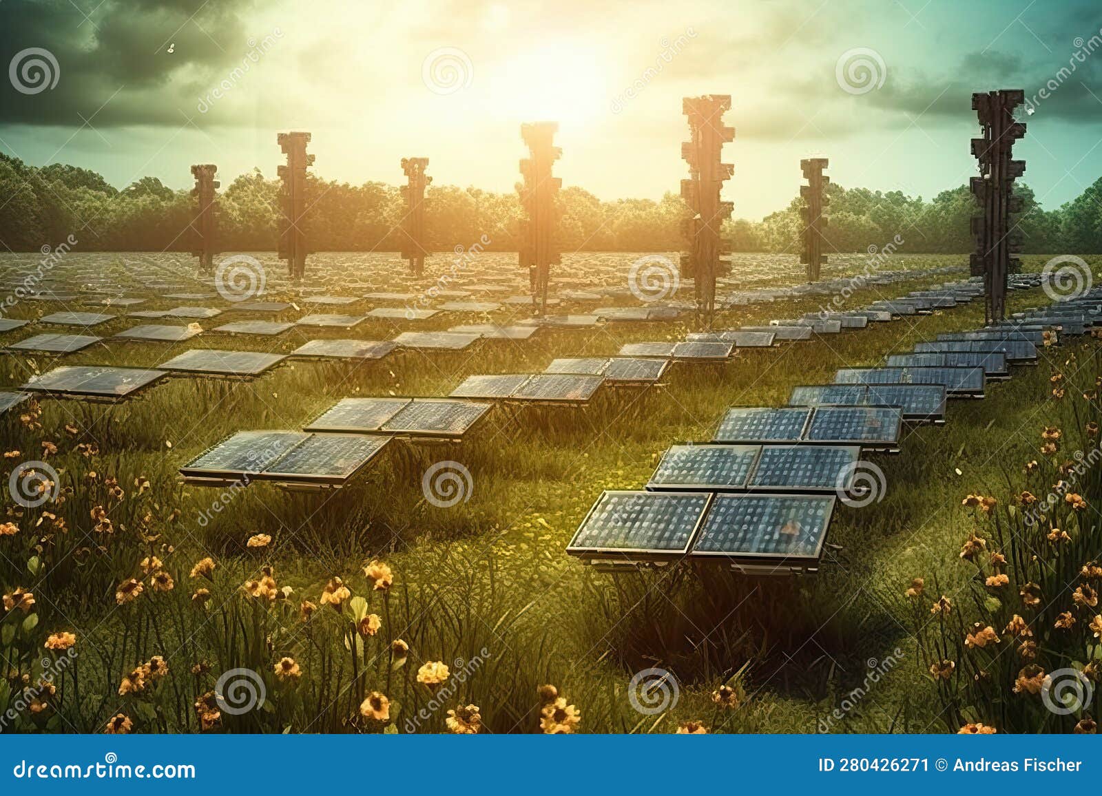 Rows of Solar Panels Installed on a Field. Stock Illustration ...