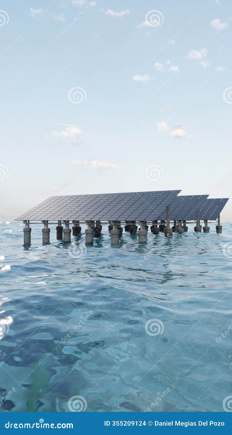 Offshore Solar Power Plant Generating Renewable Energy in the Ocean. 3d ...