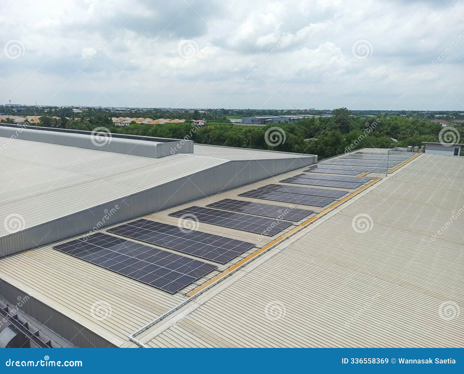 Rows of Solar Panels Installed on a Large Building Rooftop. Stock Image ...