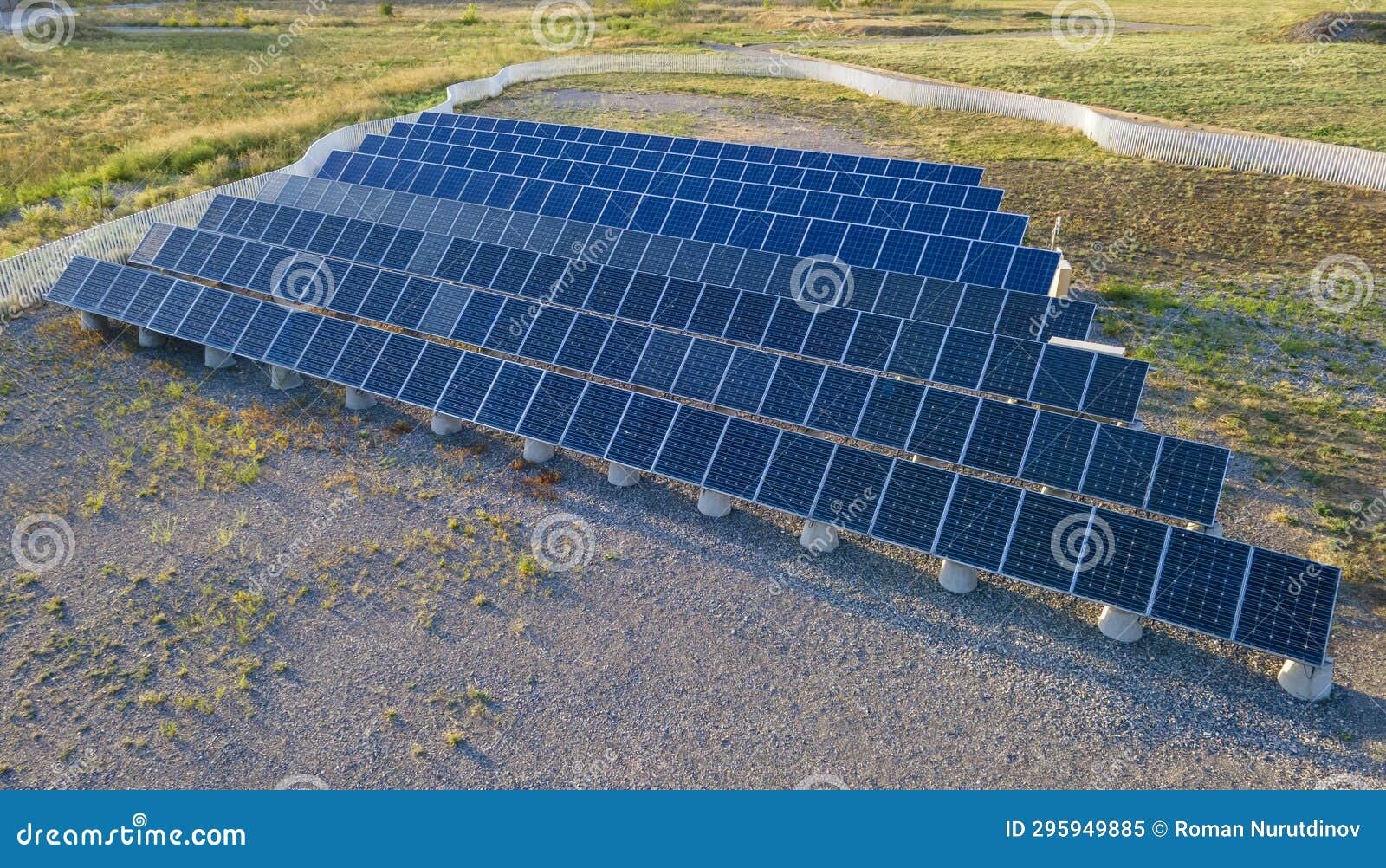 Rows of Solar Panels Mounted on Concrete Piles Stock Image - Image of ...