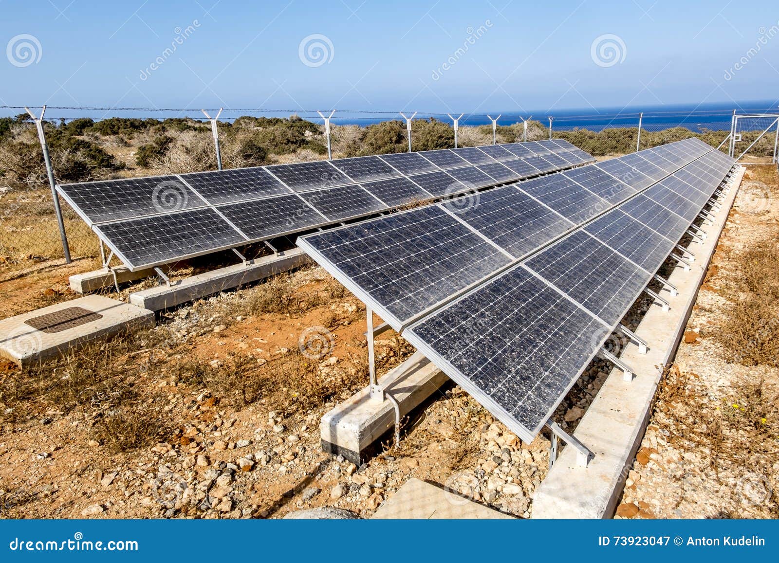 Rows of Solar Panels on the Sunny Sea Coast Stock Image - Image of ...