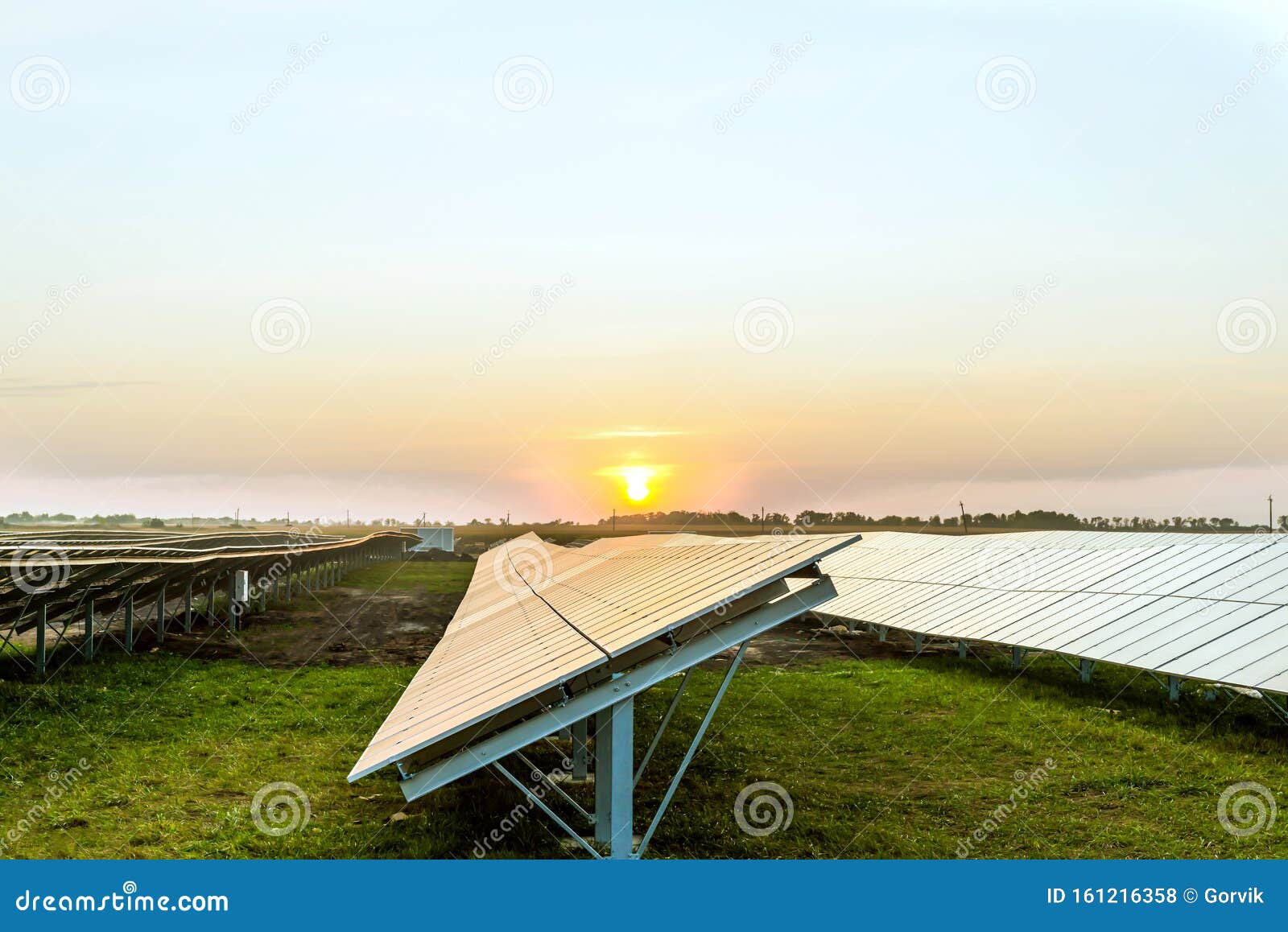 Rows of Solar Panels on Sunset Background Stock Photo - Image of ...