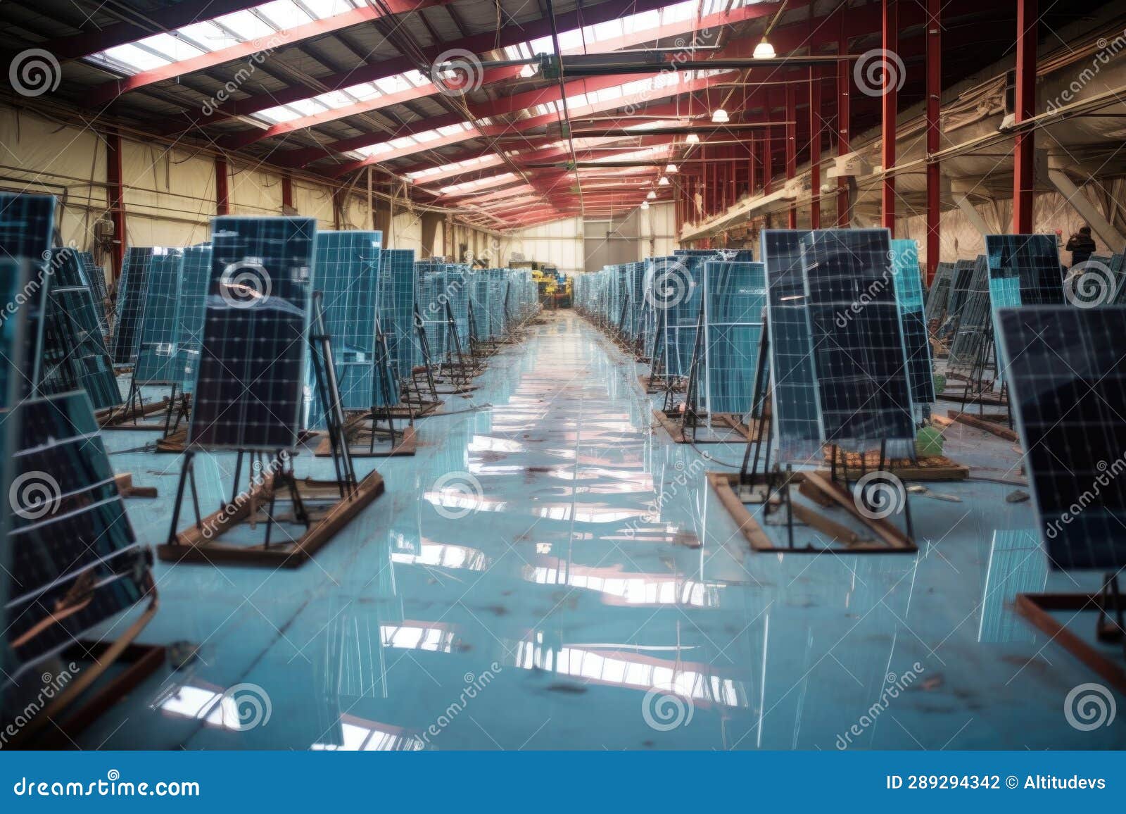 Rows of Solar Panels in Various Stages of Assembly Stock Illustration ...