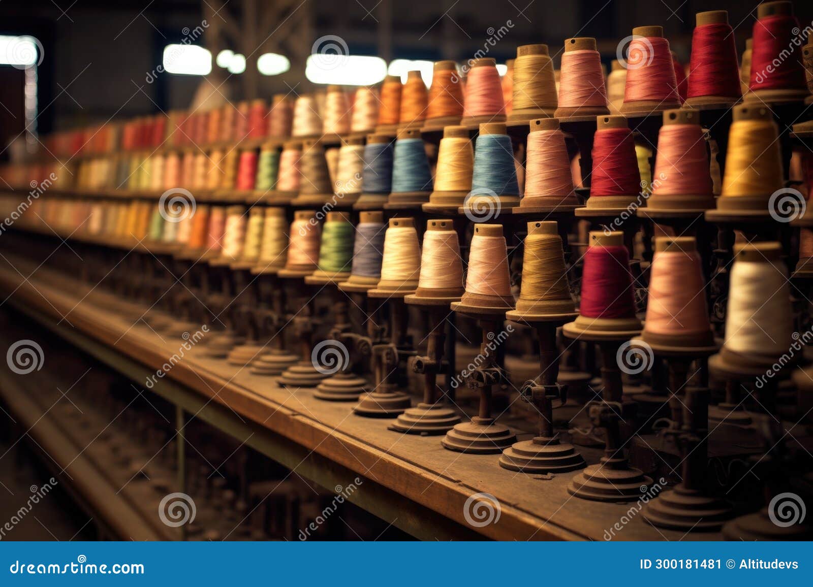 Rows of Spools on a Thread Rack in a Textile Factory Stock Image ...