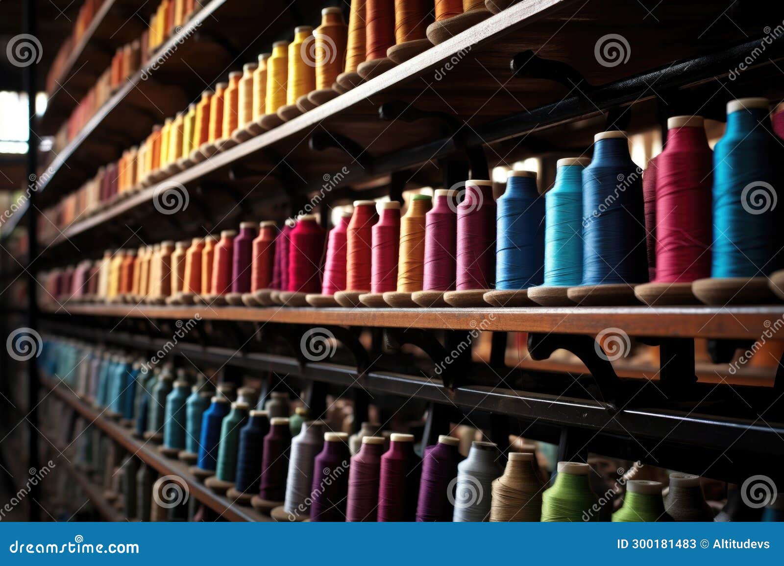Rows of Spools on a Thread Rack in a Textile Factory Stock Image ...