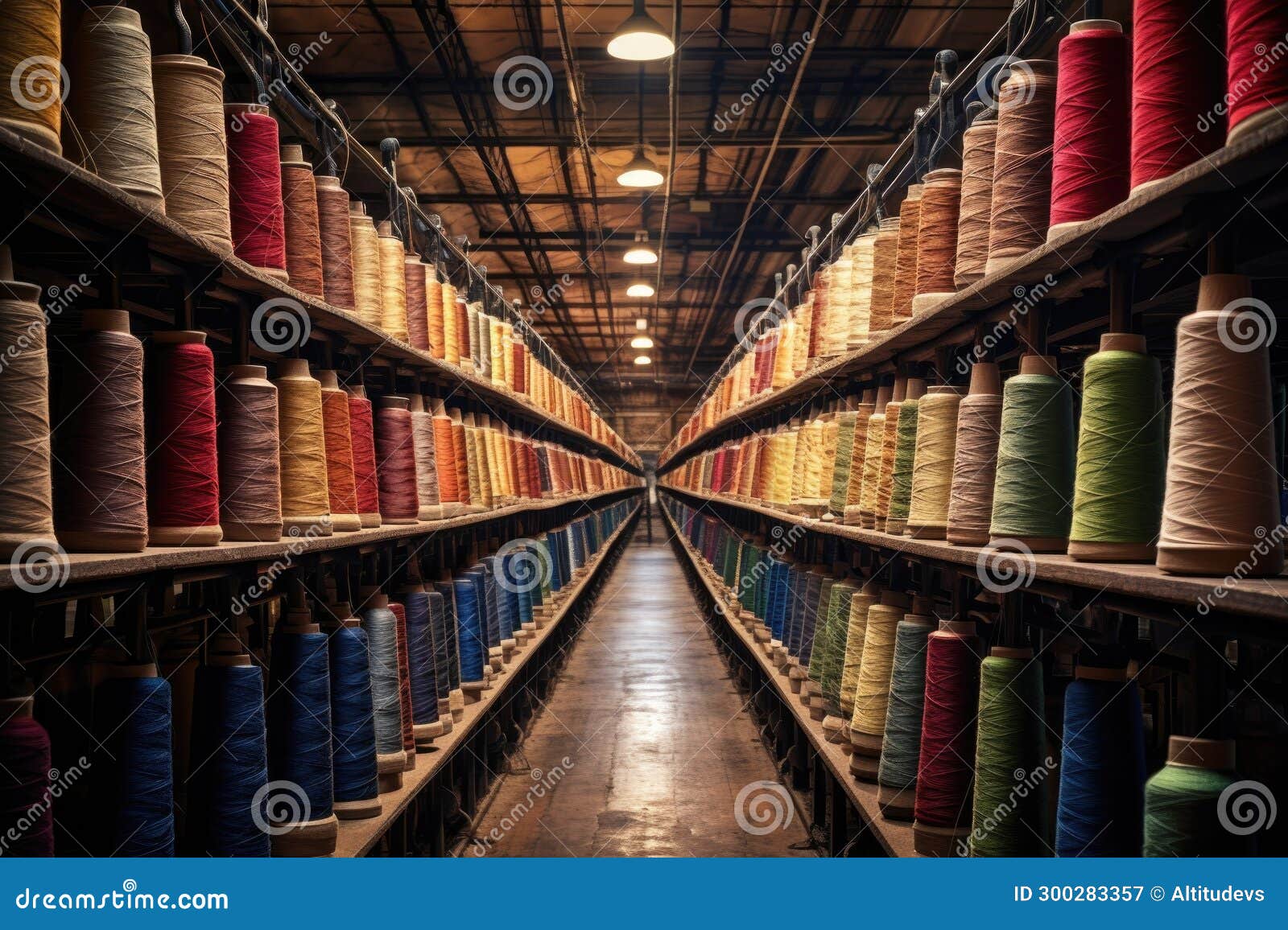Rows of Spools of Thread in a Textile Mill Stock Image - Image of ...
