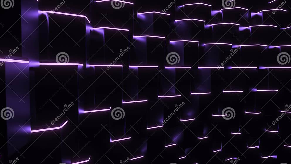 Rows of Squares with Neon Lines are Moving in Stream. Design. 3D Cubes ...