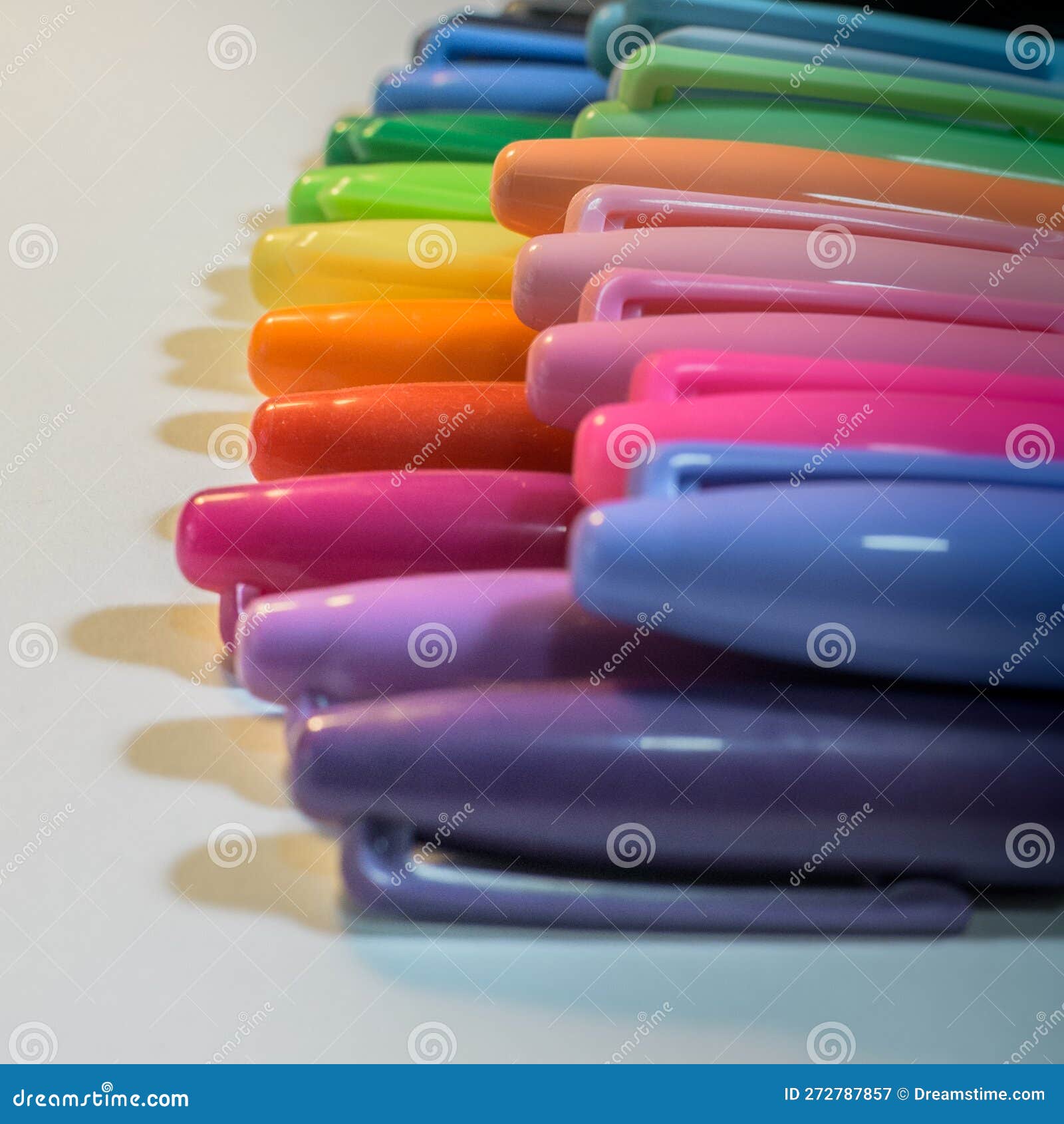 Rows of Stacked Colour Markers. Stock Image - Image of project, writing ...