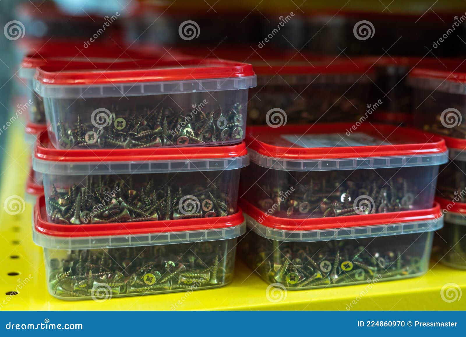 Rows of Stacks of Containers with Nails Stock Photo - Image of stack ...