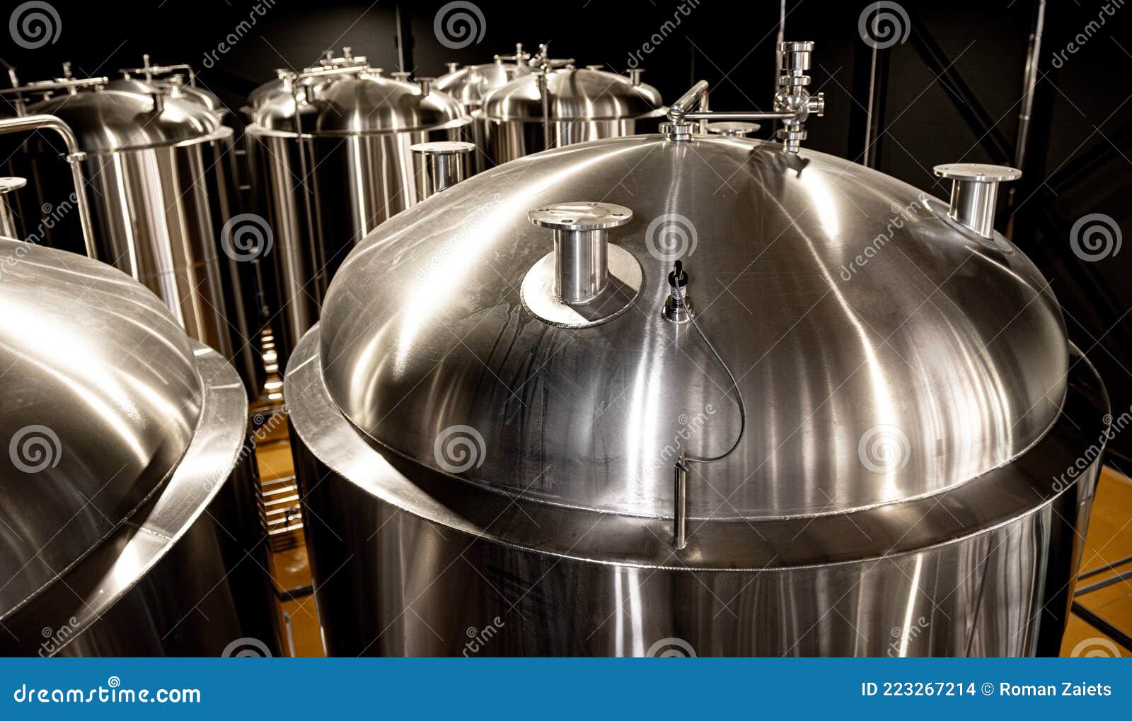 Rows of Steel Tanks for Beer Fermentation and Maturation in a Craft ...