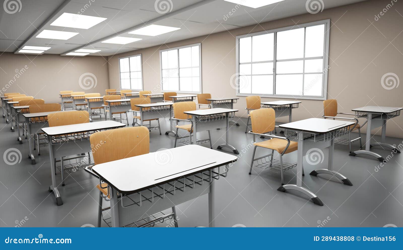 Rows of Student Desks Inside the Classroom. 3D Illustration Stock ... Rows of Student Desks Inside the Classroom. 3D Illustration Stock ...