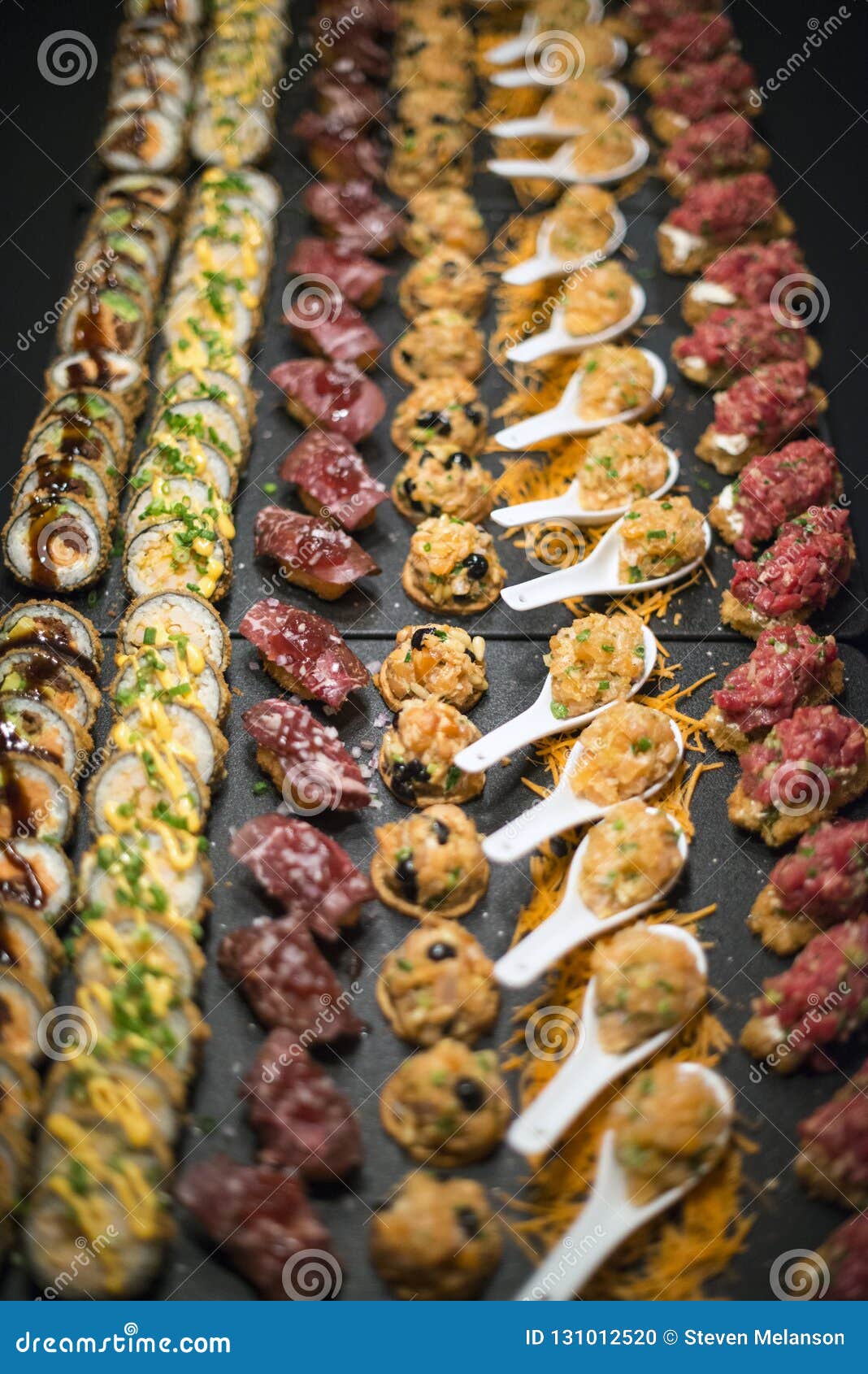 Rows of sushi stock photo. Image of cuisine, asia, asian - 131012520