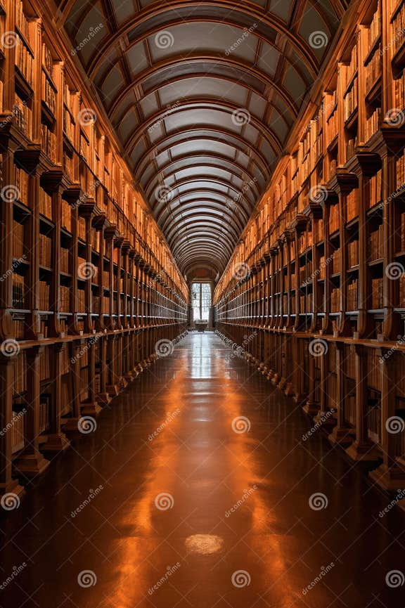 Rows of Symmetrical Bookshelves in a Library Stock Illustration ...