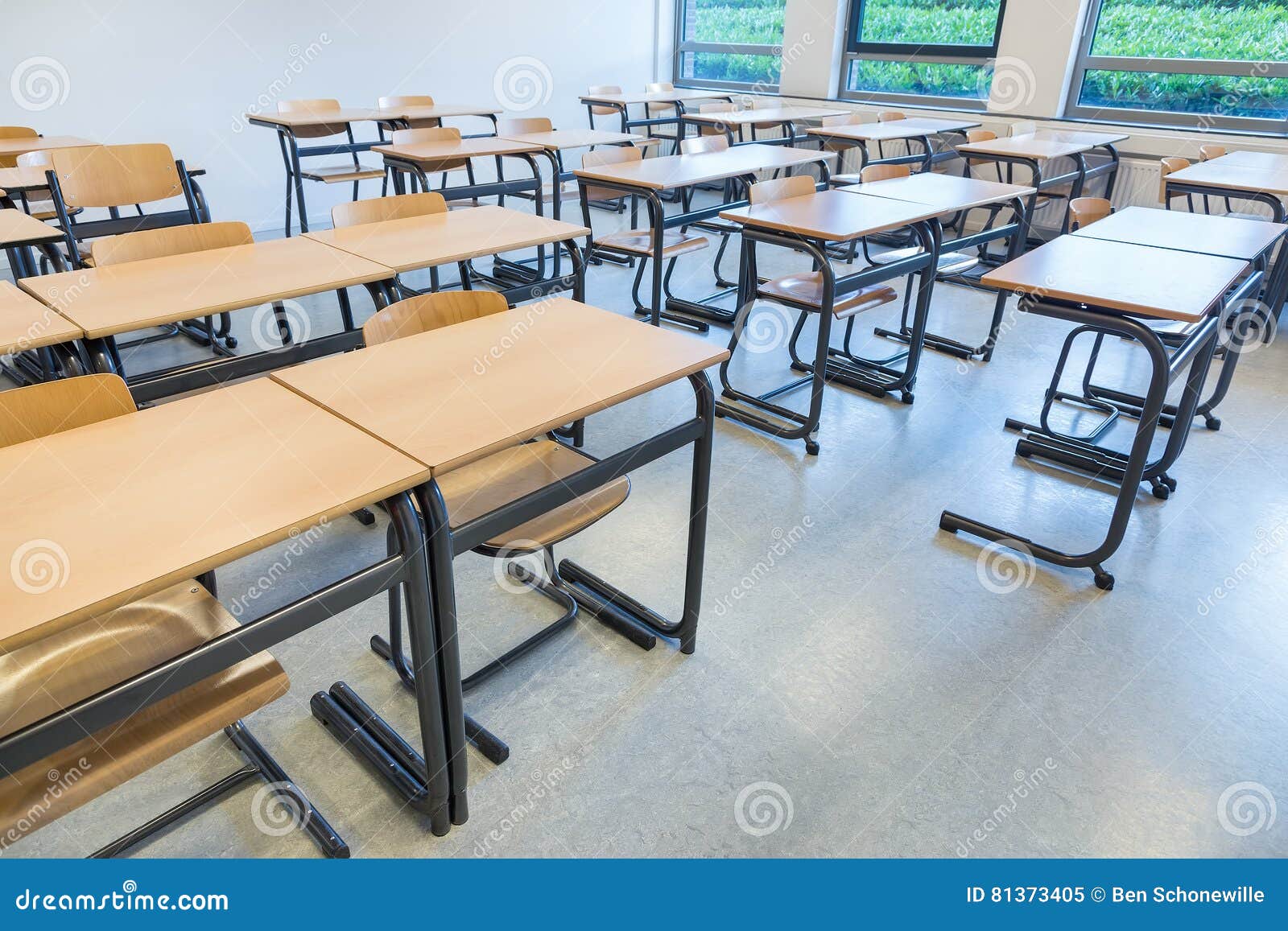 Rows of Tables and Chairs in Classroom Stock Image - Image of institute ...