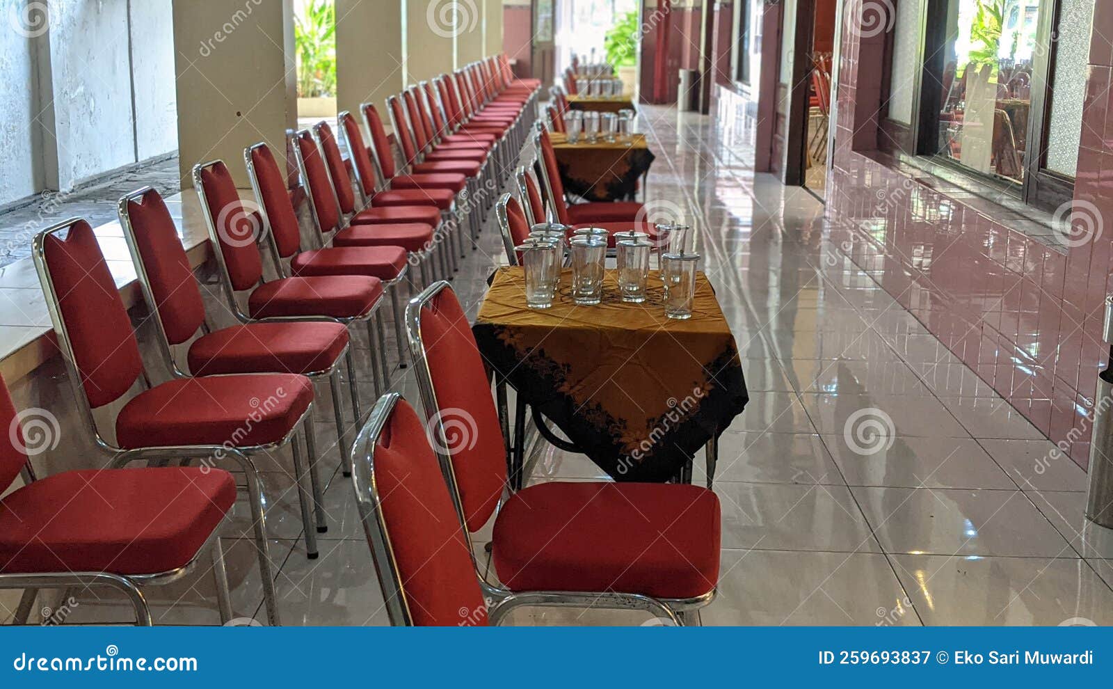Rows of Tables and Chairs Neatly Arranged in Preparation Editorial ...