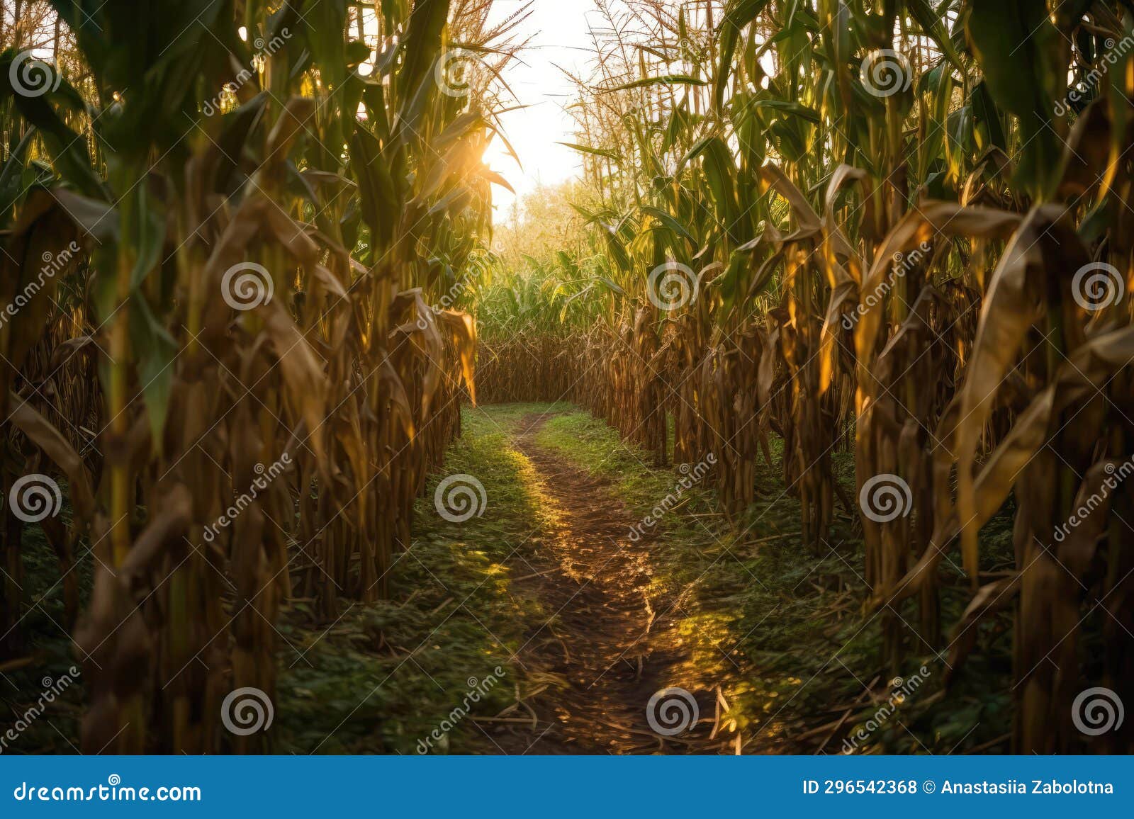 Rows of Tall Cornstalks Forming Natural Maze for Adventure. Generative ...