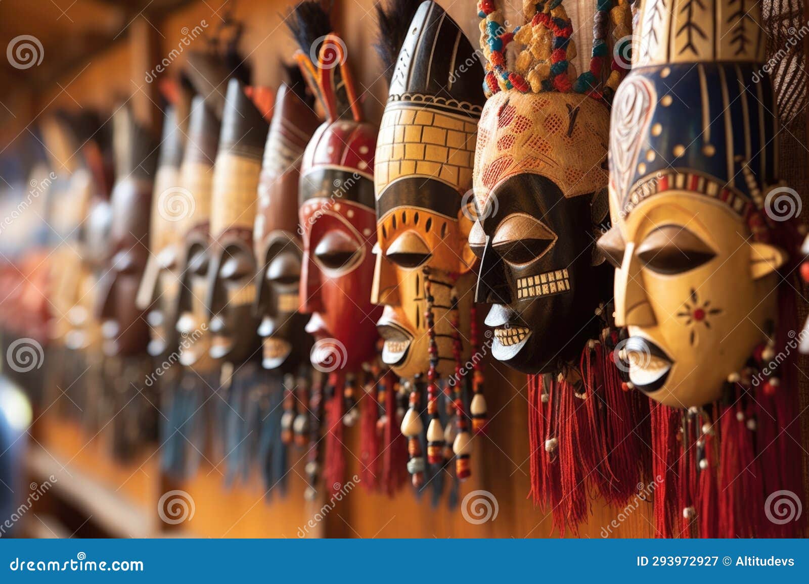 Rows of Traditional African Masks on Display Stock Image - Image of ...