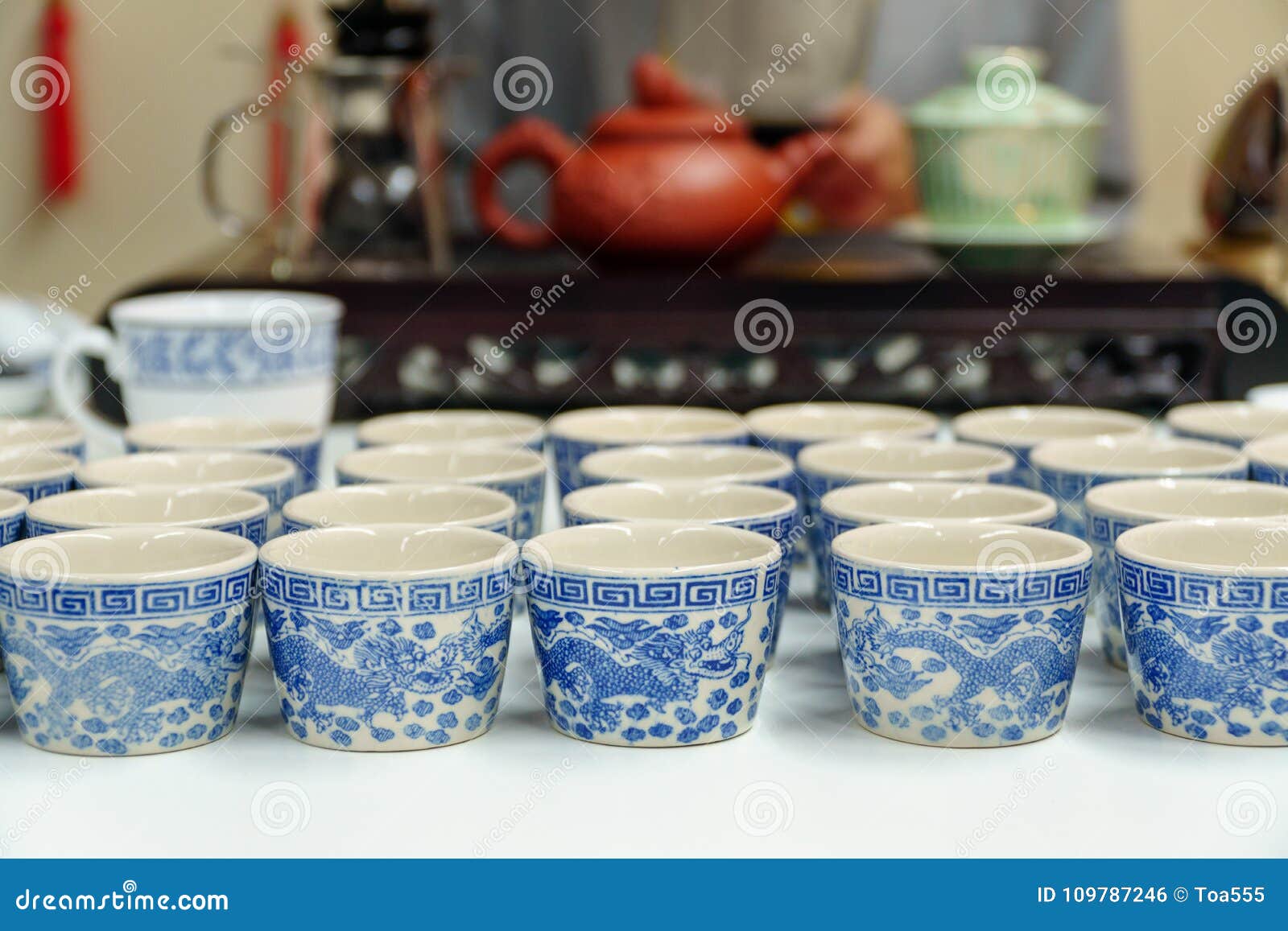 Rows of Traditional Chinese Ceramic Tea Cups Stock Photo - Image of ...