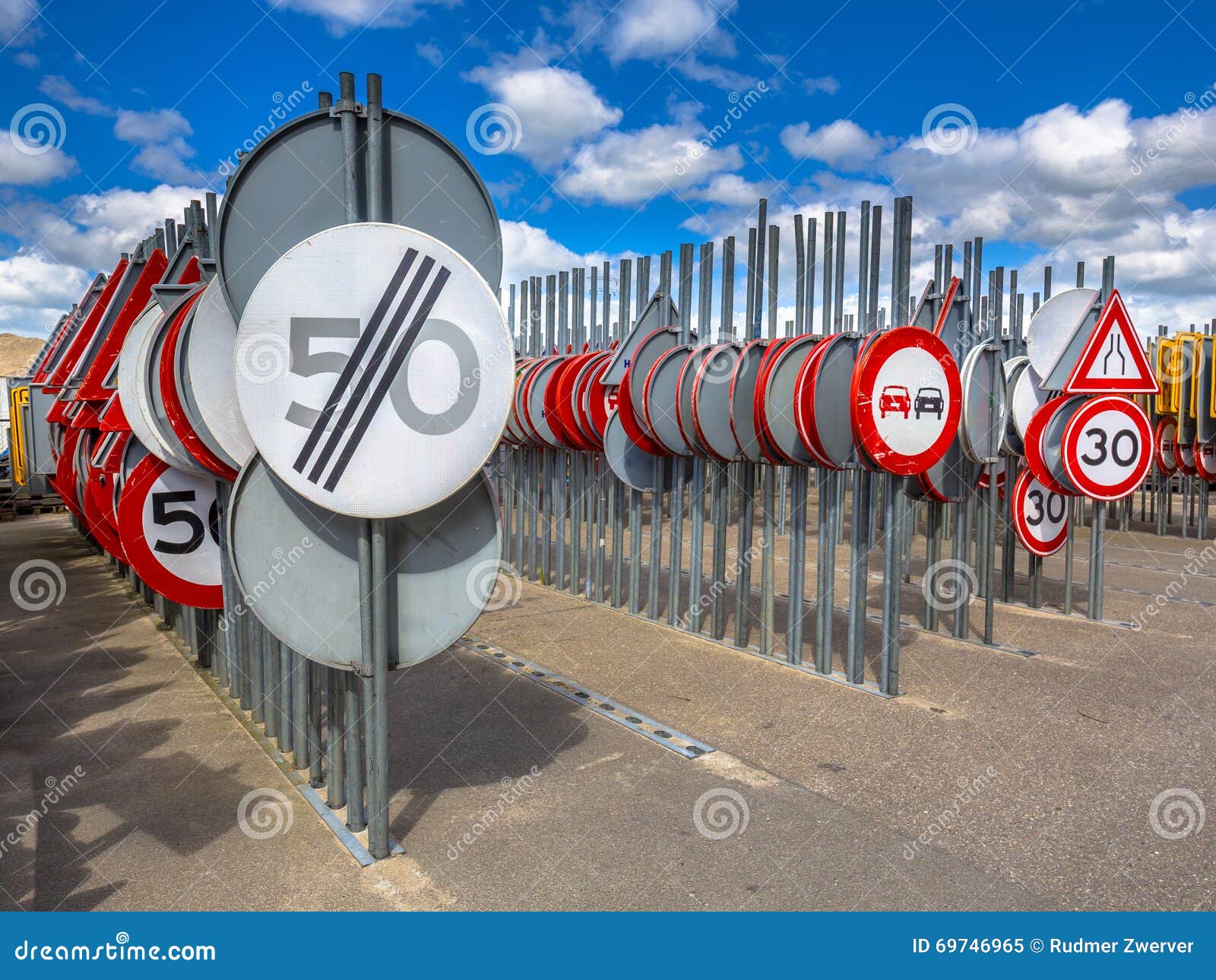 Rows of traffic signs stock image. Image of safety, sign - 69746965