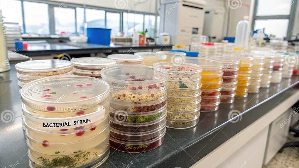 Rows of Transparent Containers Showcasing Various Bacterial Strains ...