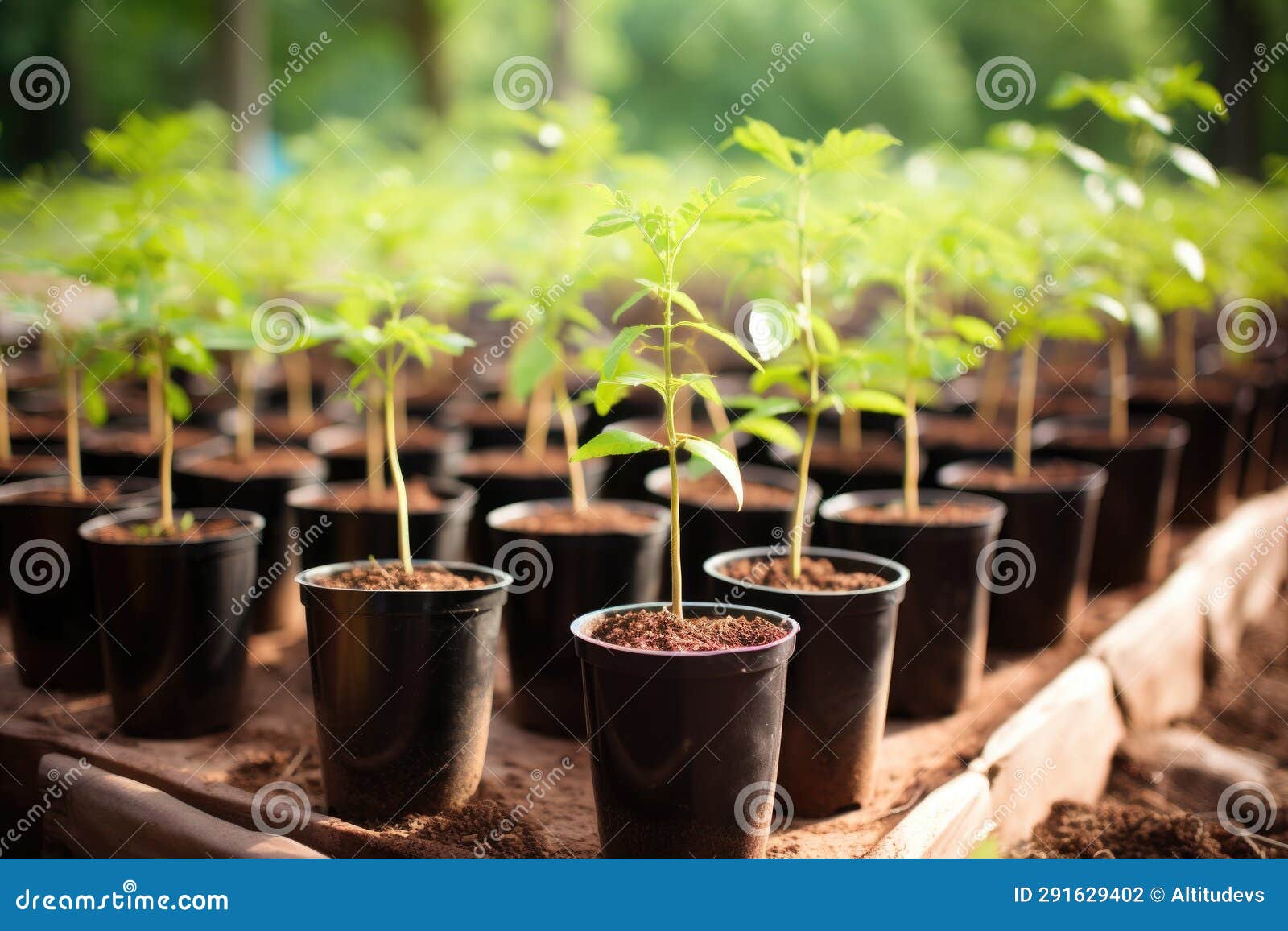 Rows of Tree Seedlings in Pots for Local Planting Stock Photo - Image ...