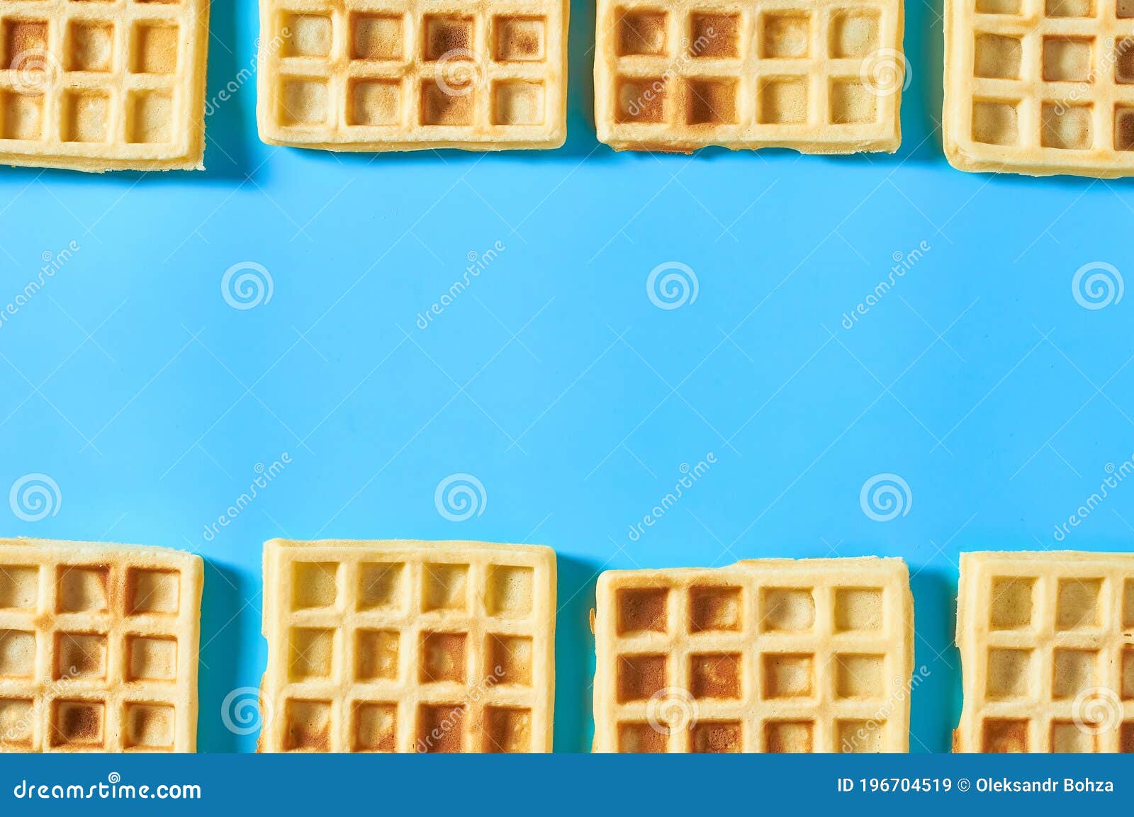 Rows of Vanilla Belgian Waffles on Blue Stock Image - Image of calorie ...