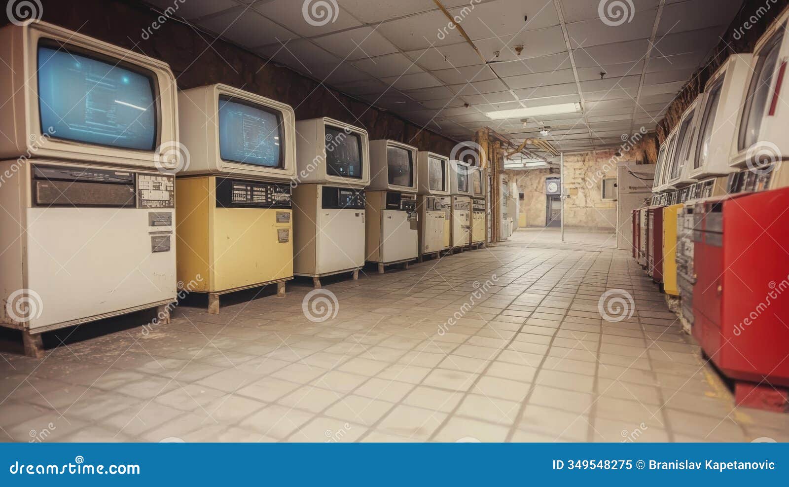 Vintage Computers Filling a Corridor in a Nuclear Bunker Stock Image ...