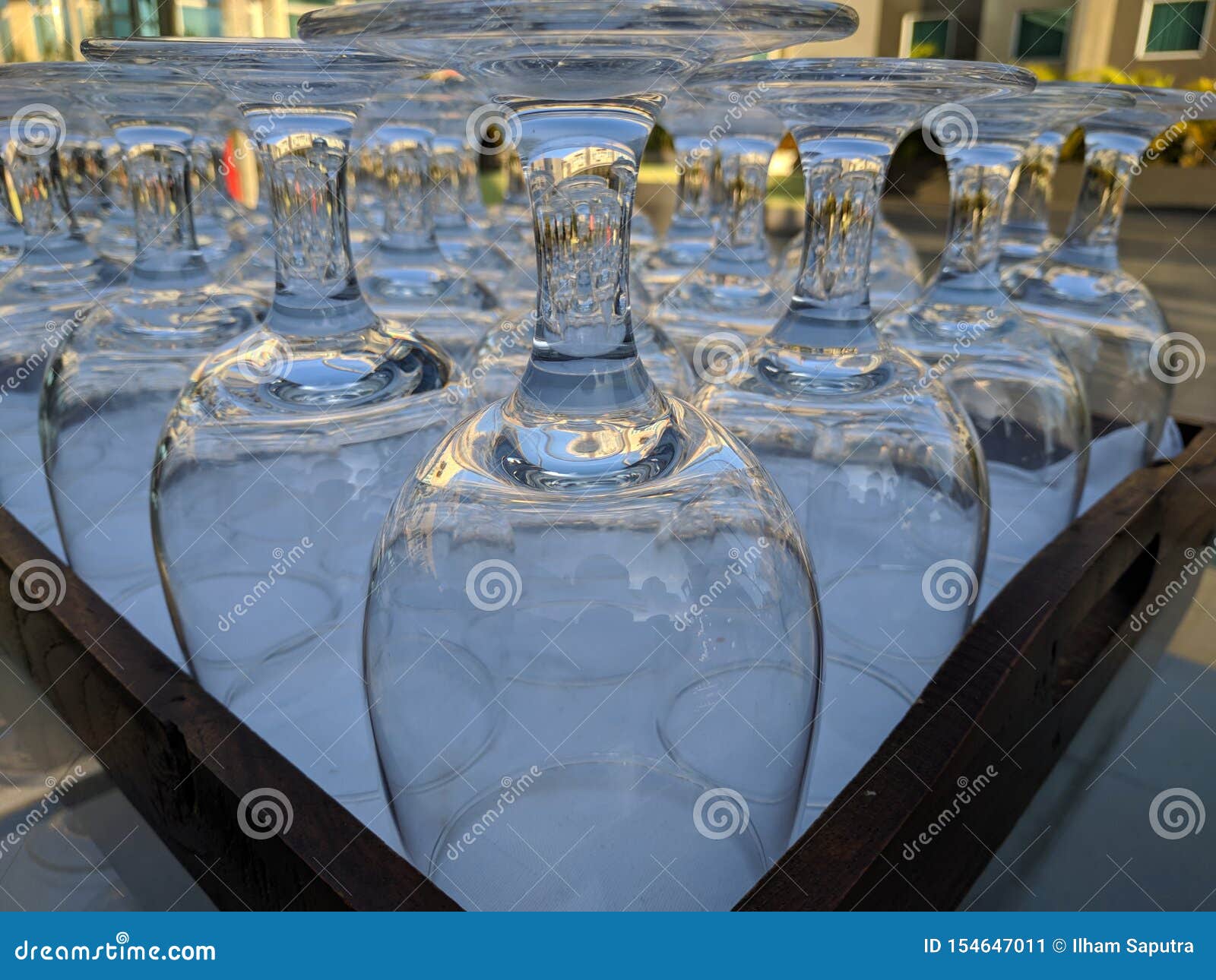 Rows of Water Glasses Pattern on the Table Stock Image - Image of light ...