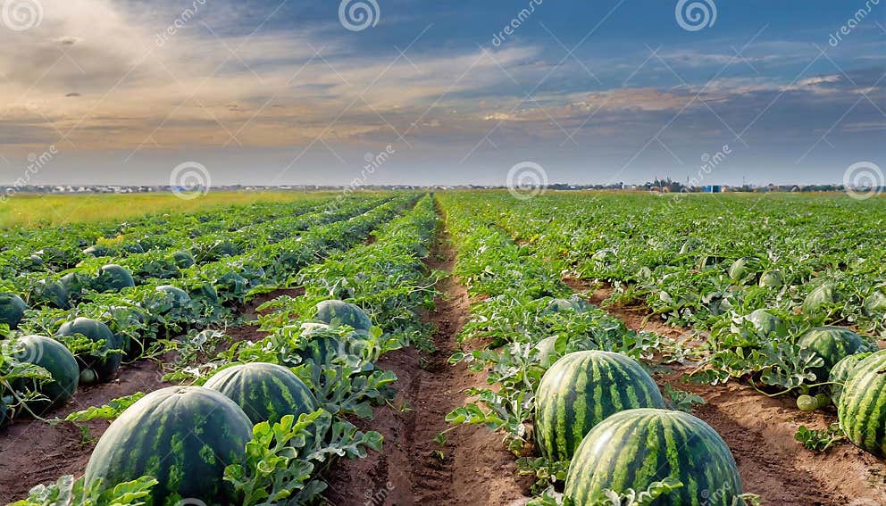 Rows of Watermelons in the Field. Stock Illustration - Illustration of ...