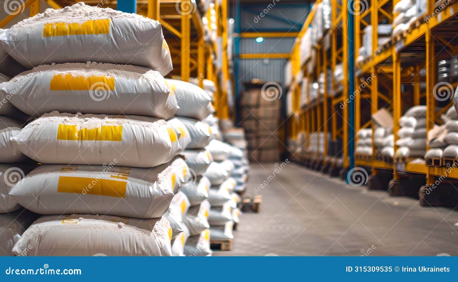 Stacked Sacks in a Warehouse Aisle Illustrating Industrial Storage ...