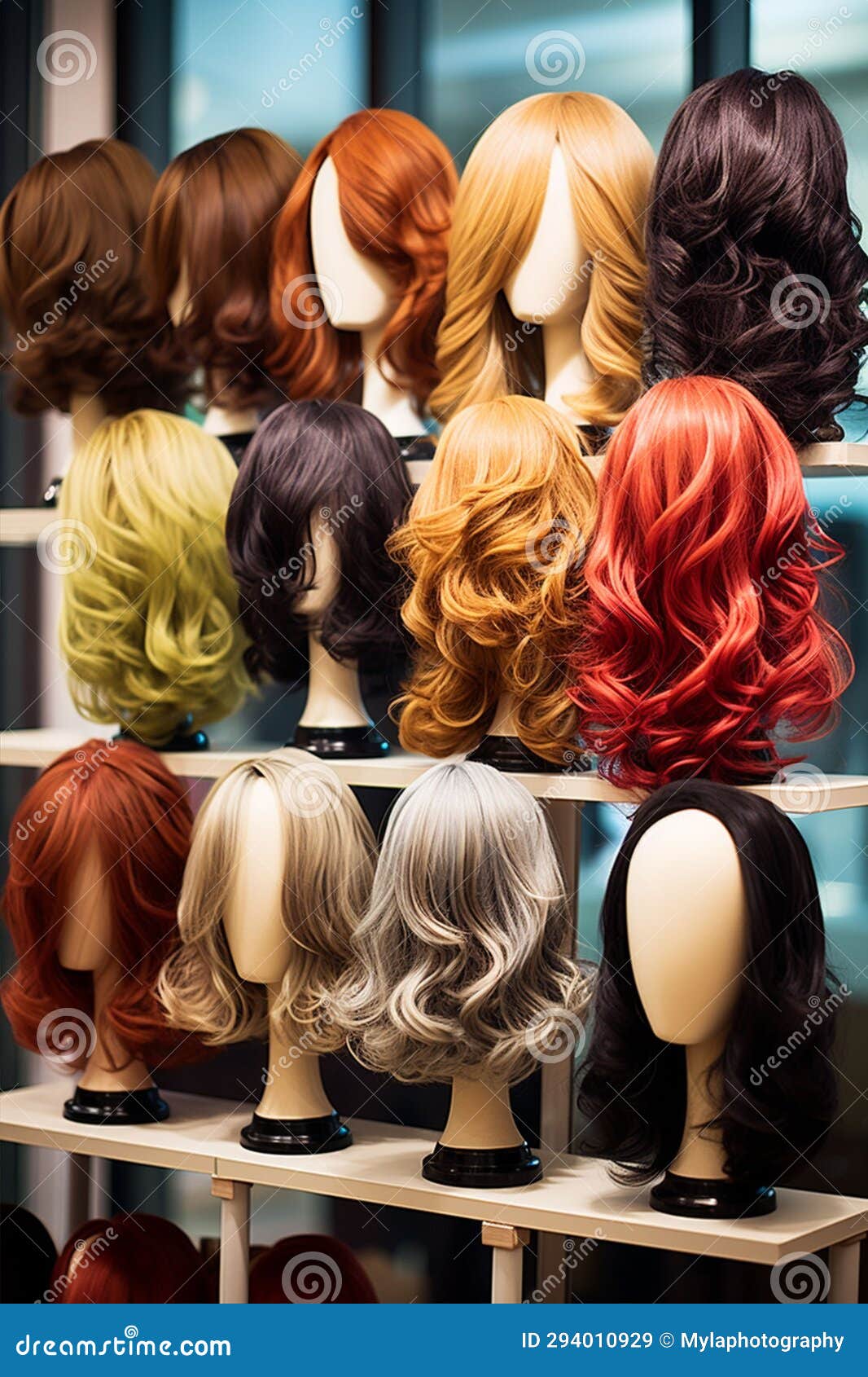Rows Of Wigs On Mannequin Heads For Display Stock Image | CartoonDealer ... Rows Of Wigs On Mannequin Heads For Display Stock Image | CartoonDealer ...