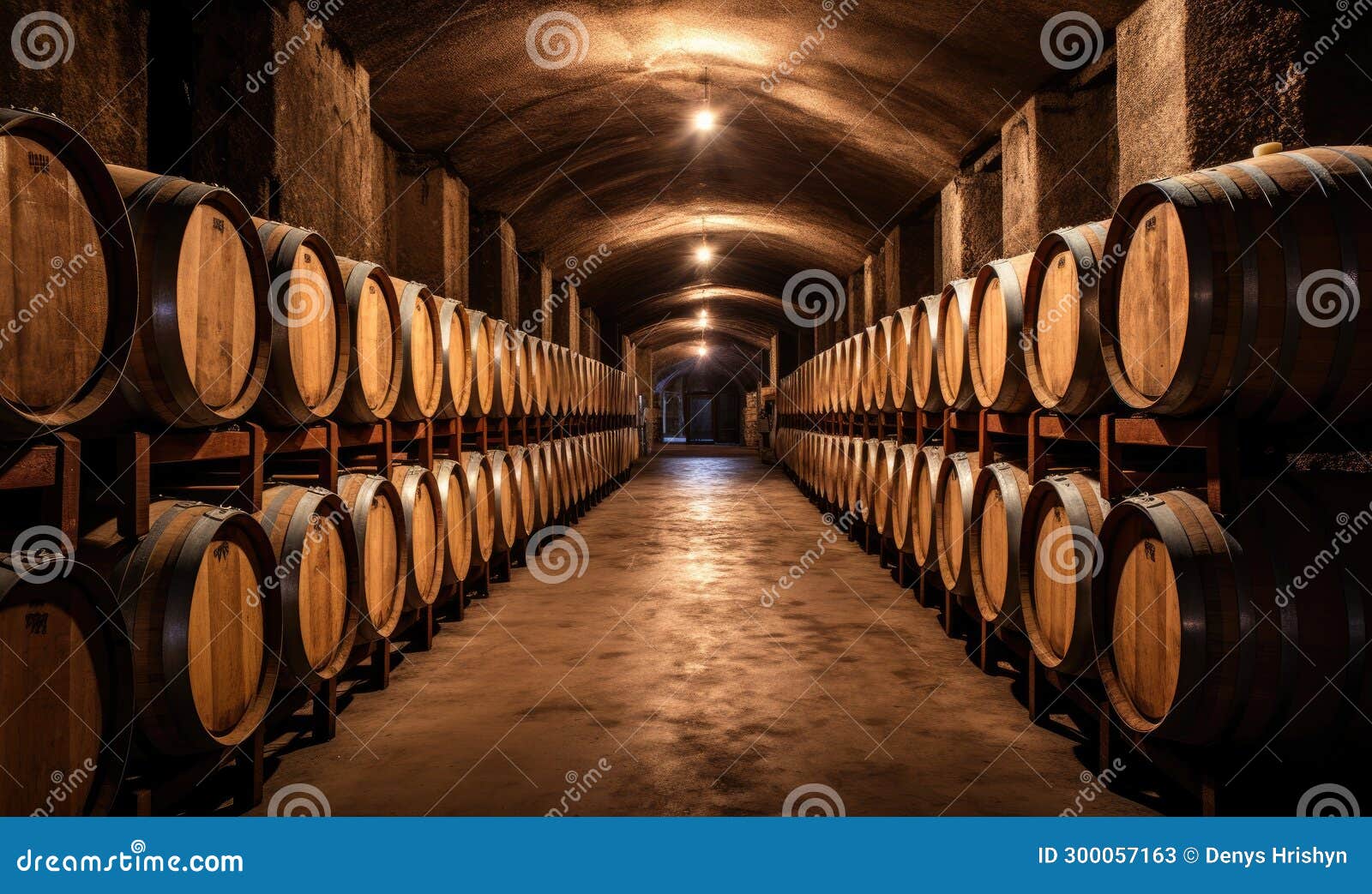 Rows of Wooden Barrels in a Wine Cellar Stock Illustration ...