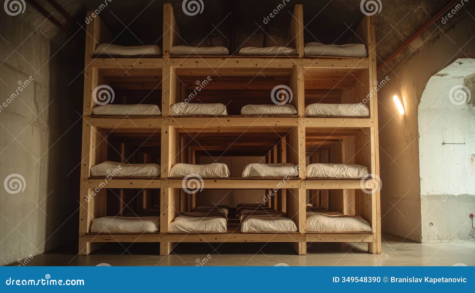 Wooden Bunk Beds Inside a Concrete Nuclear Bunker or Shelter Stock ...