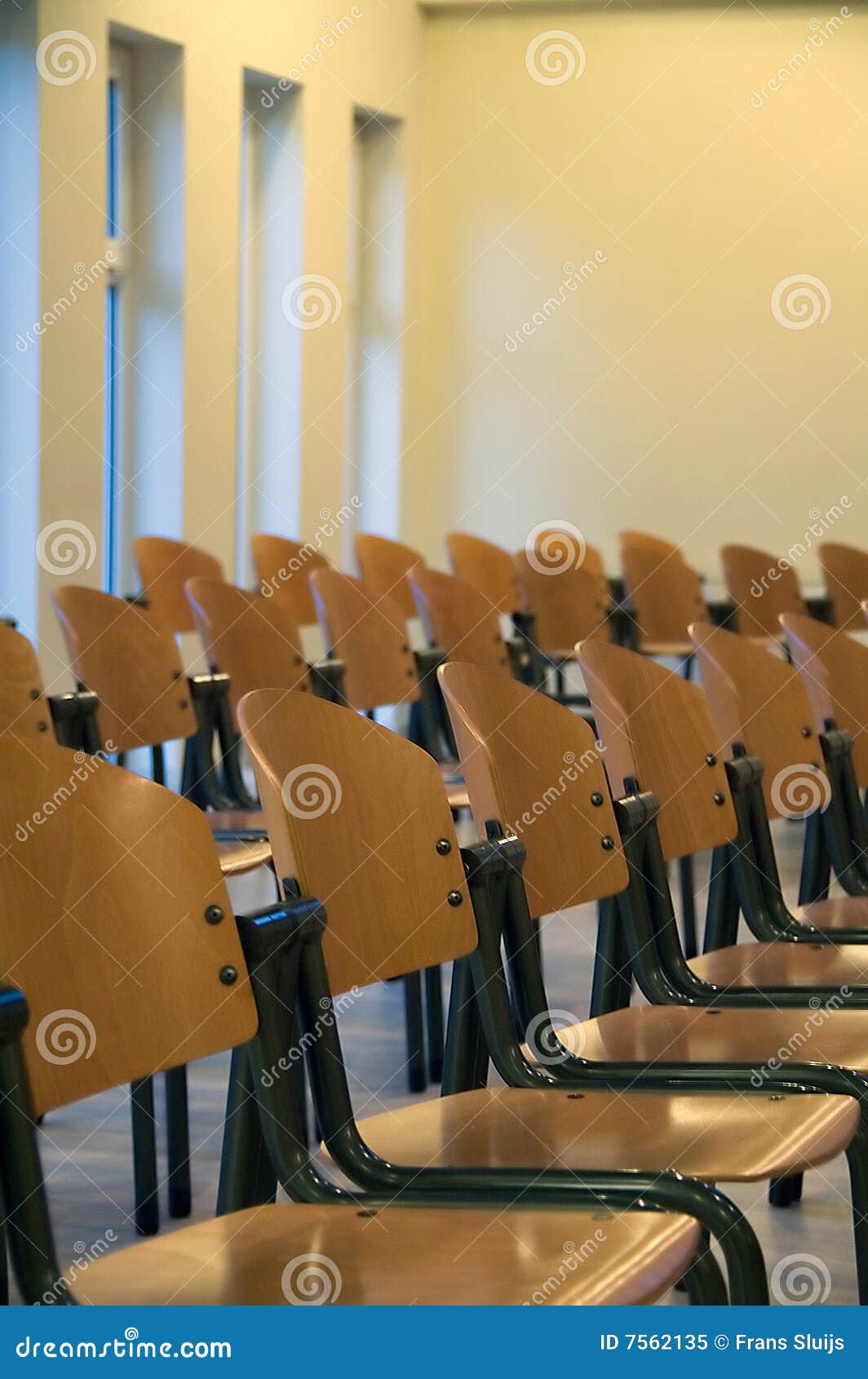 Rows of wooden chairs stock image. Image of receding, distance - 7562135