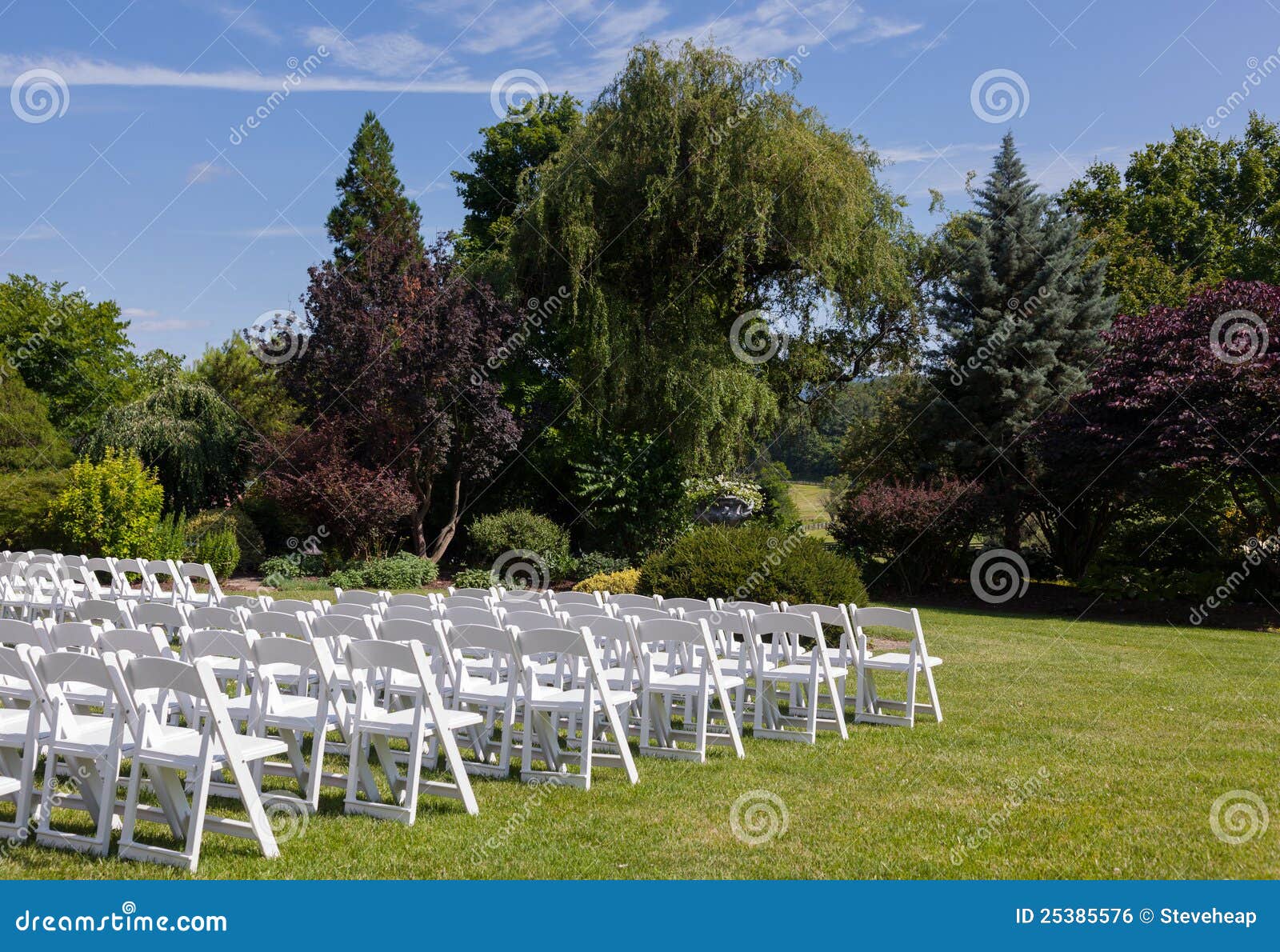 Rows of Wooden Chairs Set Up for Wedding Stock Photo - Image of ...